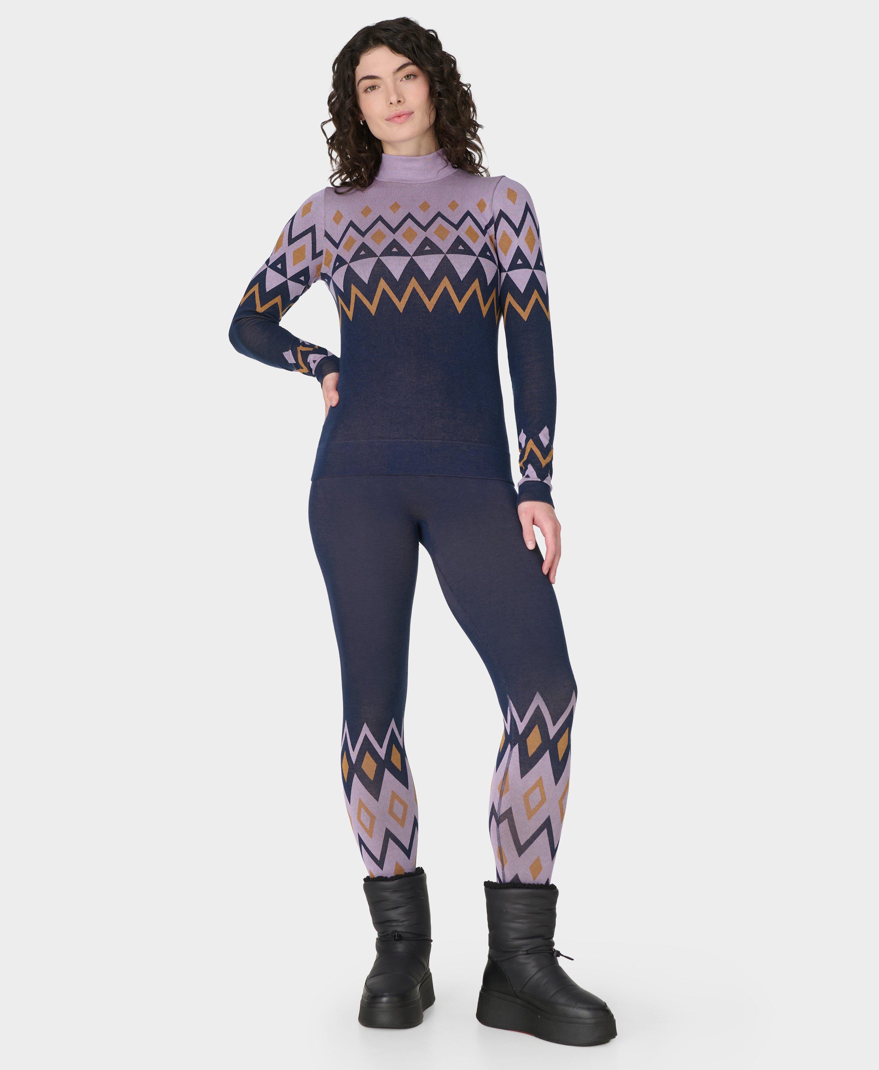 Modal High Neck Jacquard Base Layer Top - Purple Geo Top Jacquard | Women's Thermal Base Layers ...