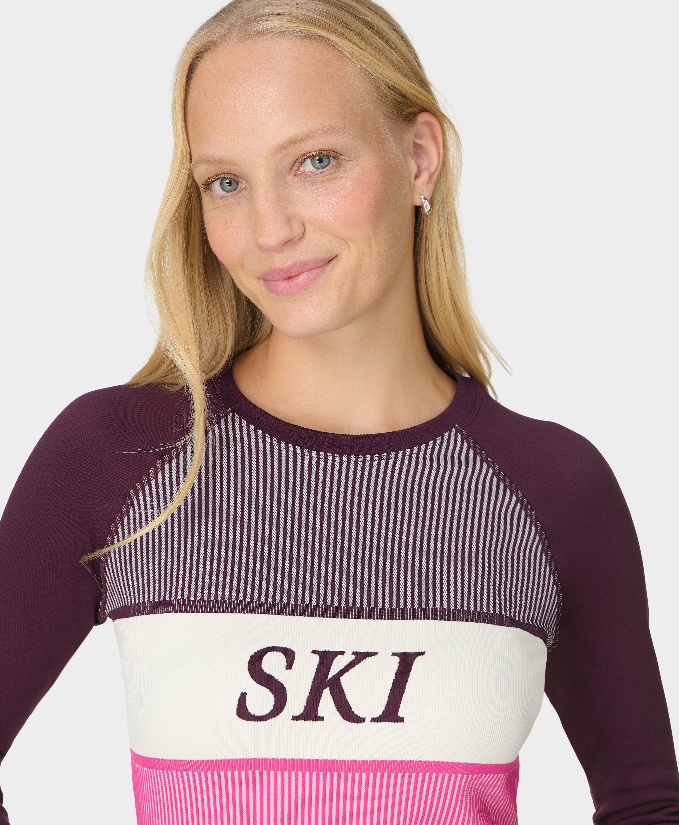 Ribbed Base Layer Top - Purple Sb Ski Stripe Print | Women's Ski ...