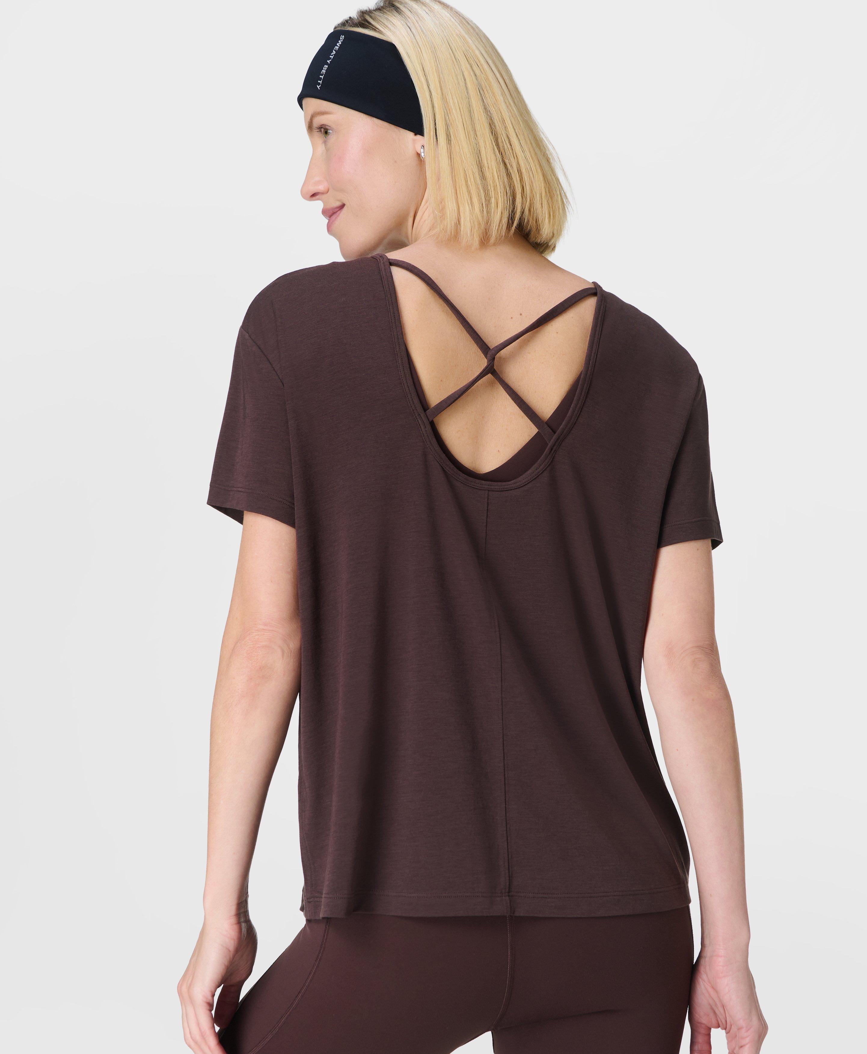 Soft Flow Studio Strappy Back Boxy Tee - Sable Brown | Sweaty Betty