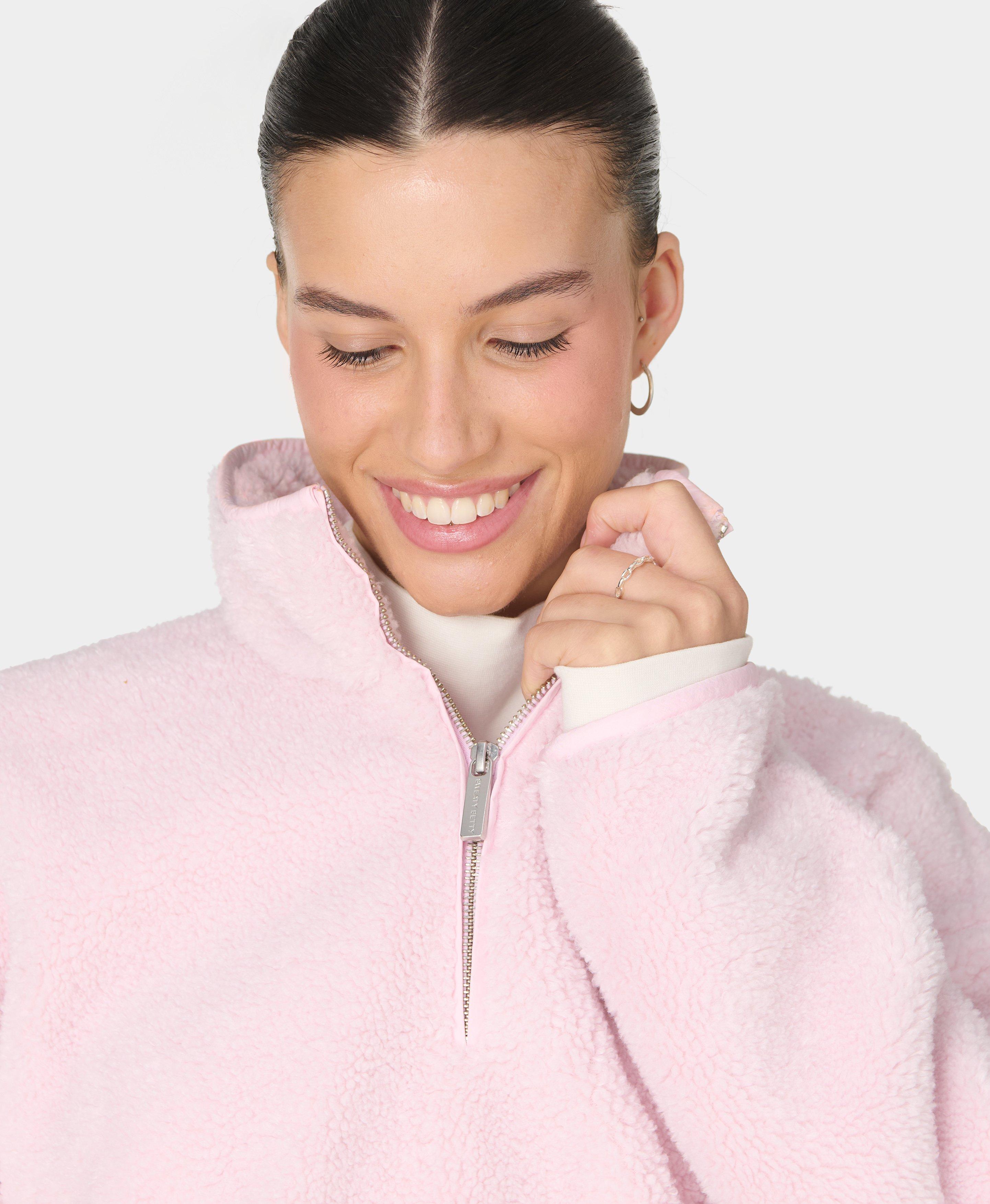 Plush Half Zip Fleece - Frost Pink | Women's Jumpers + Hoodies | Sweaty ...