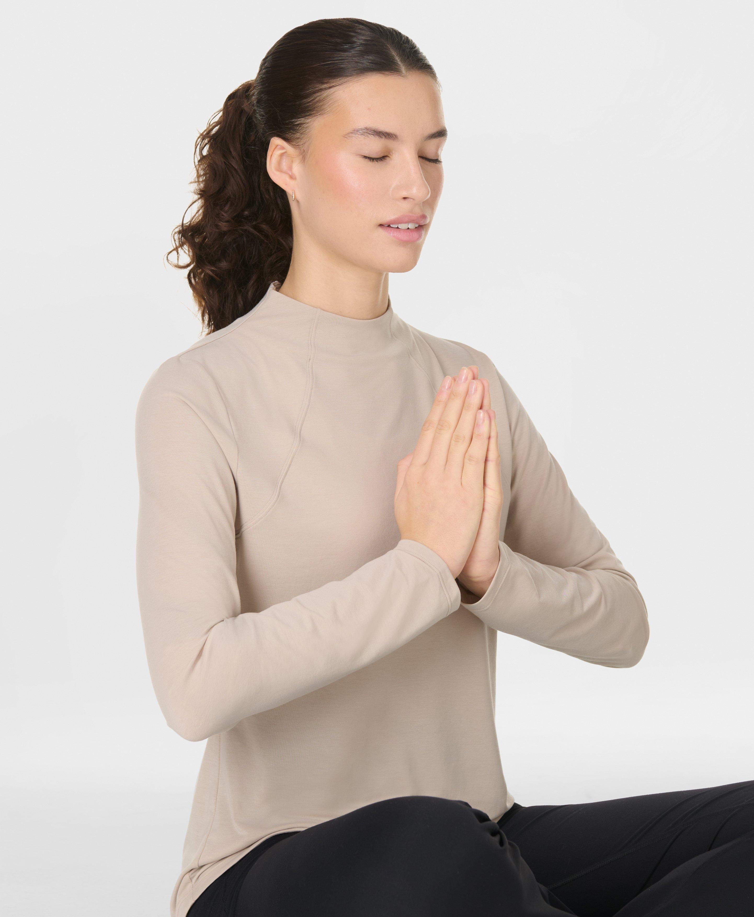 Soft Flow Studio Mock Neck Long Sleeve Top - Dusk Beige | Sweaty Betty