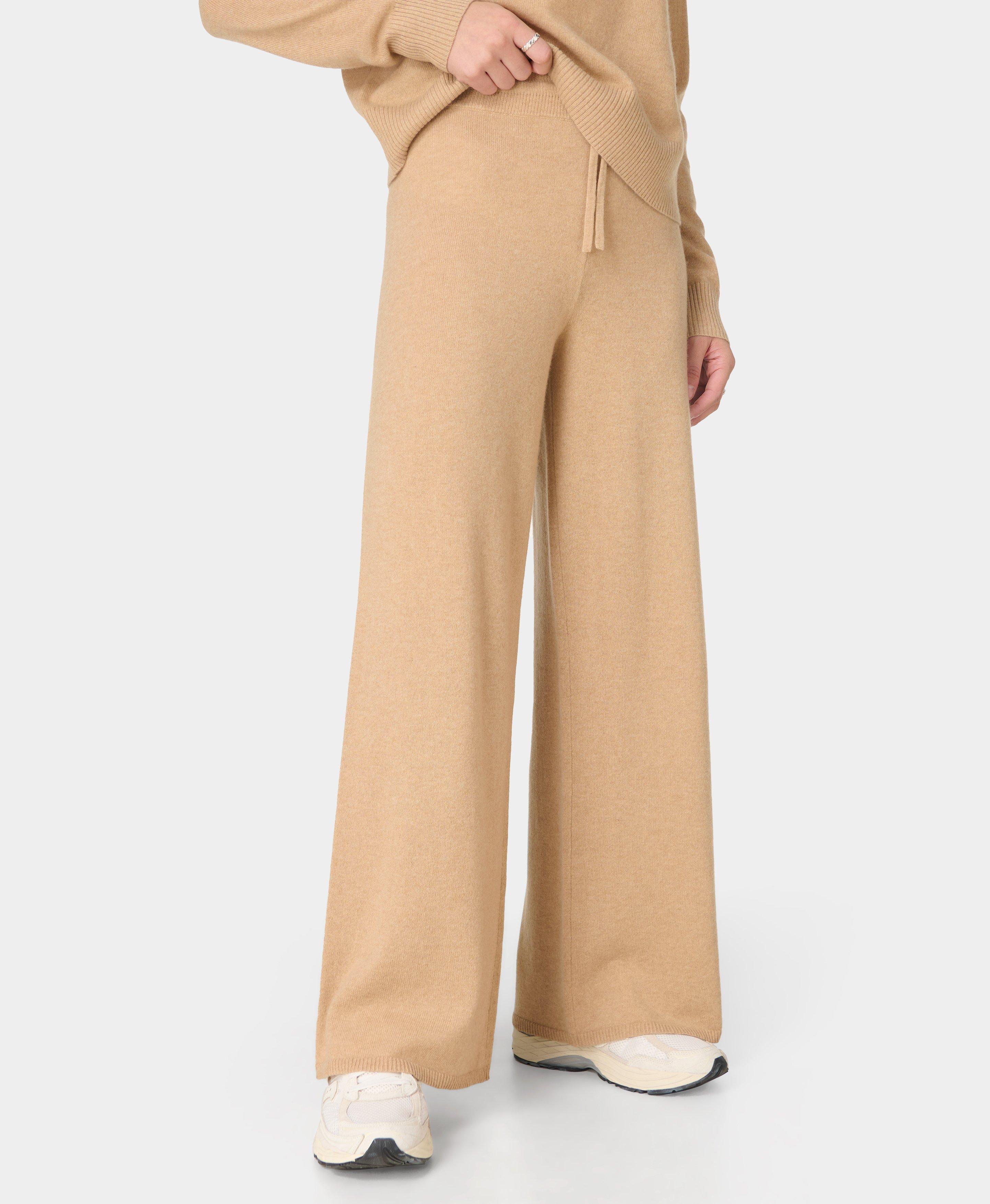 Cashmere Wide Leg Trouser - Camel Beige Marl | Sweaty Betty