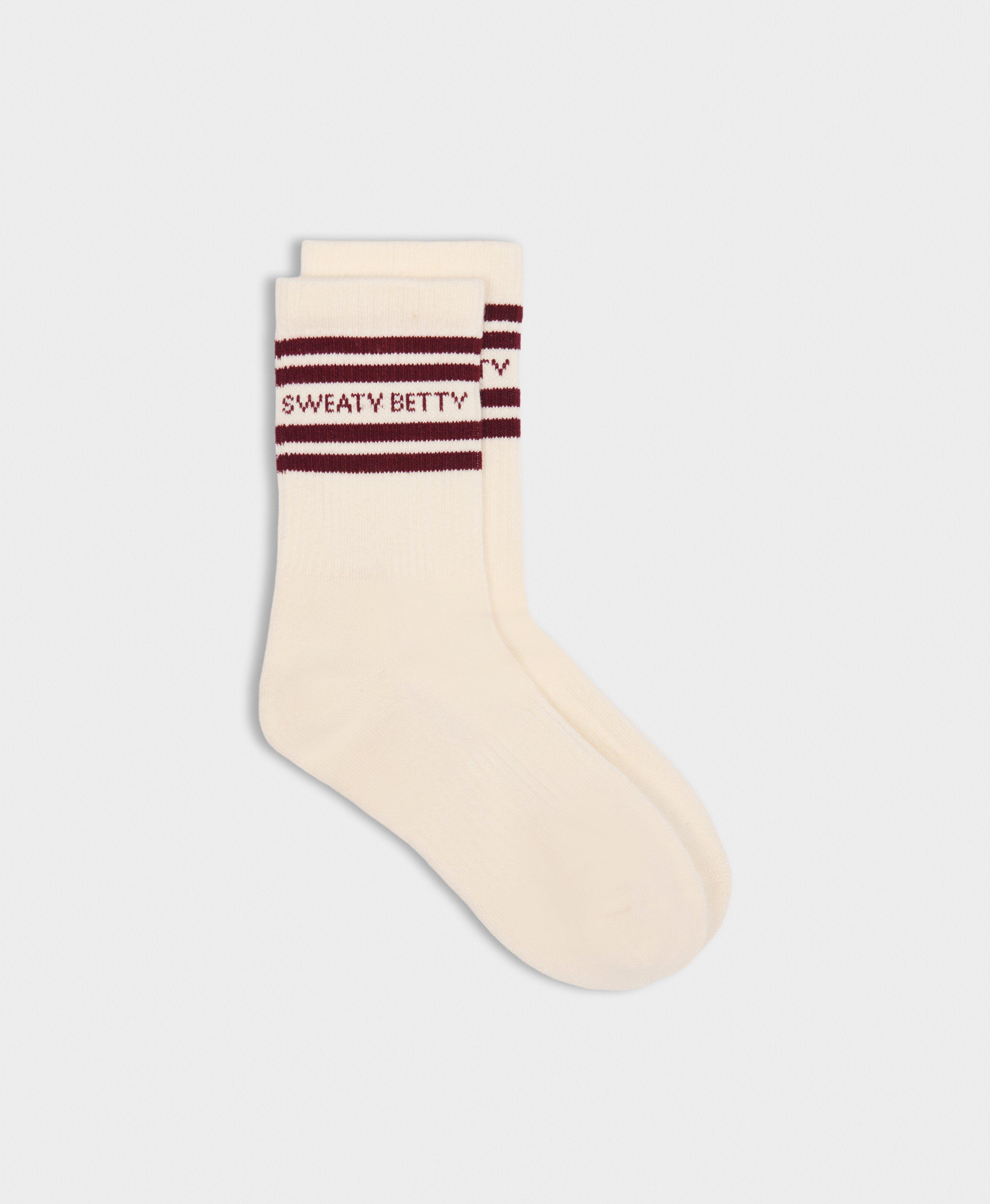 Varsity Slogan Socks - Creme Beige Garnet Red | Women's Sports Socks ...