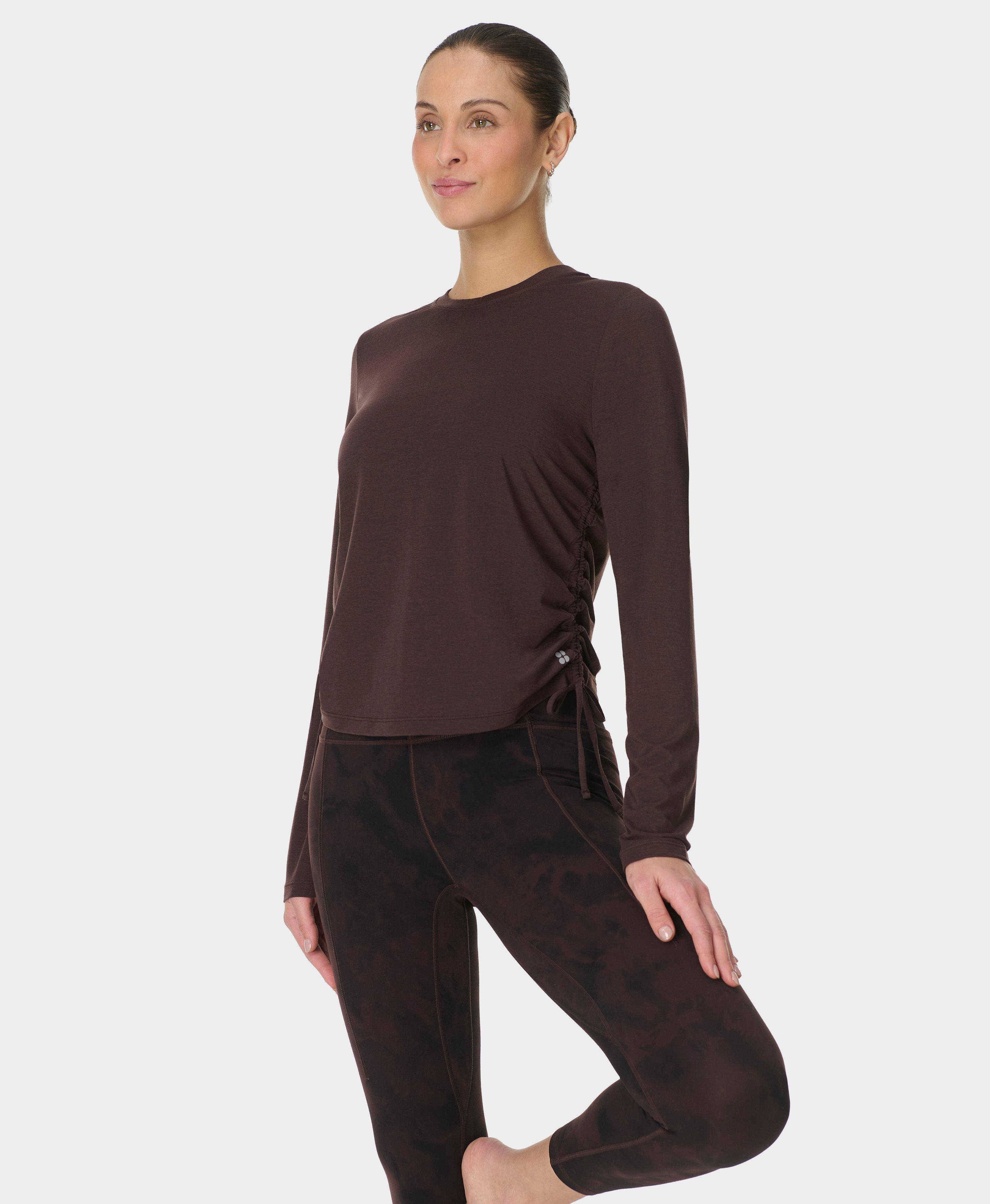 Soft Flow Ruched Long Sleeve T-Shirt - Sable Brown | Women's Base ...
