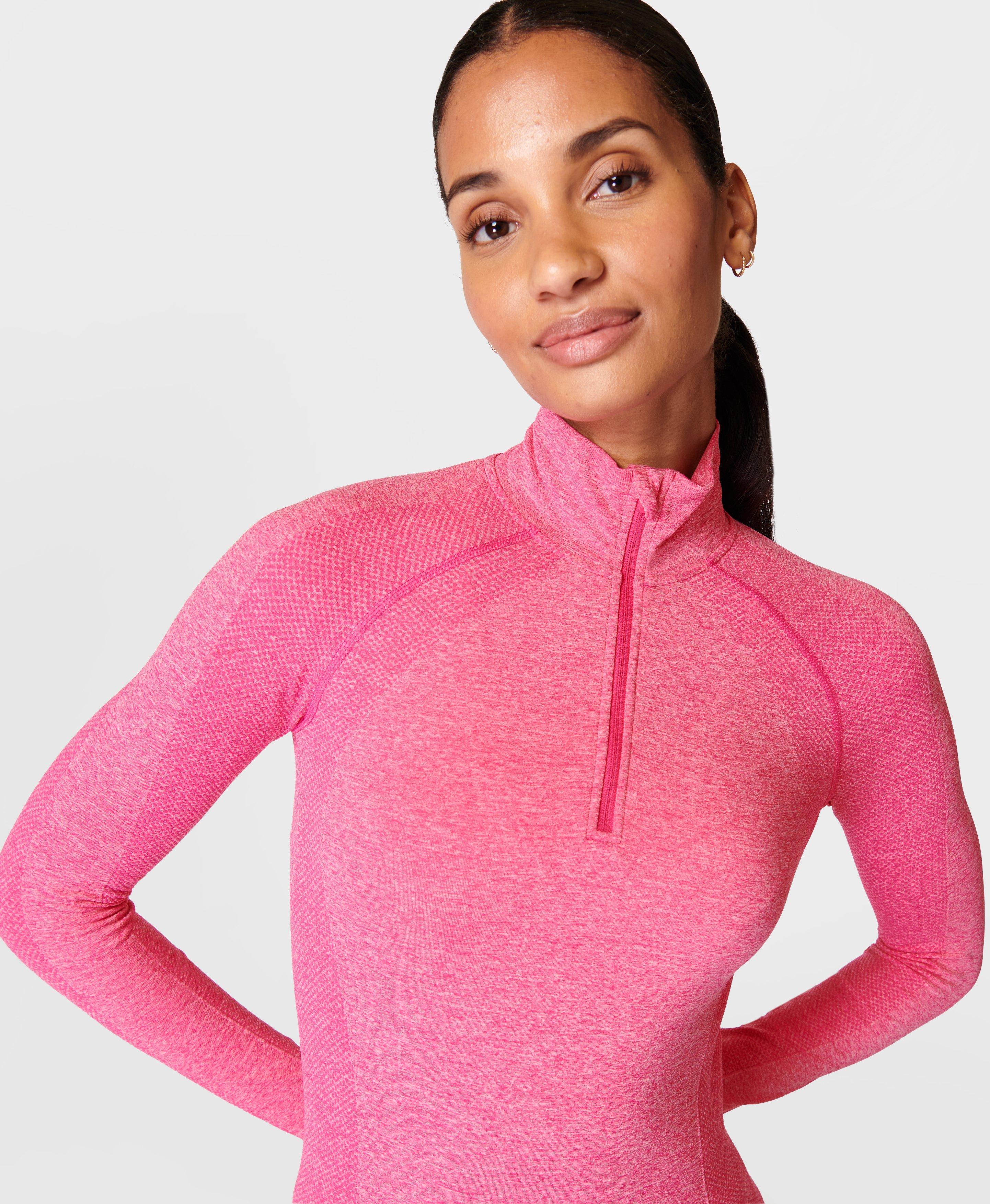 Athlete Seamless Half Zip Long Sleeve Top Punk Pink Womens Base Layers And Long Sleeve Tops