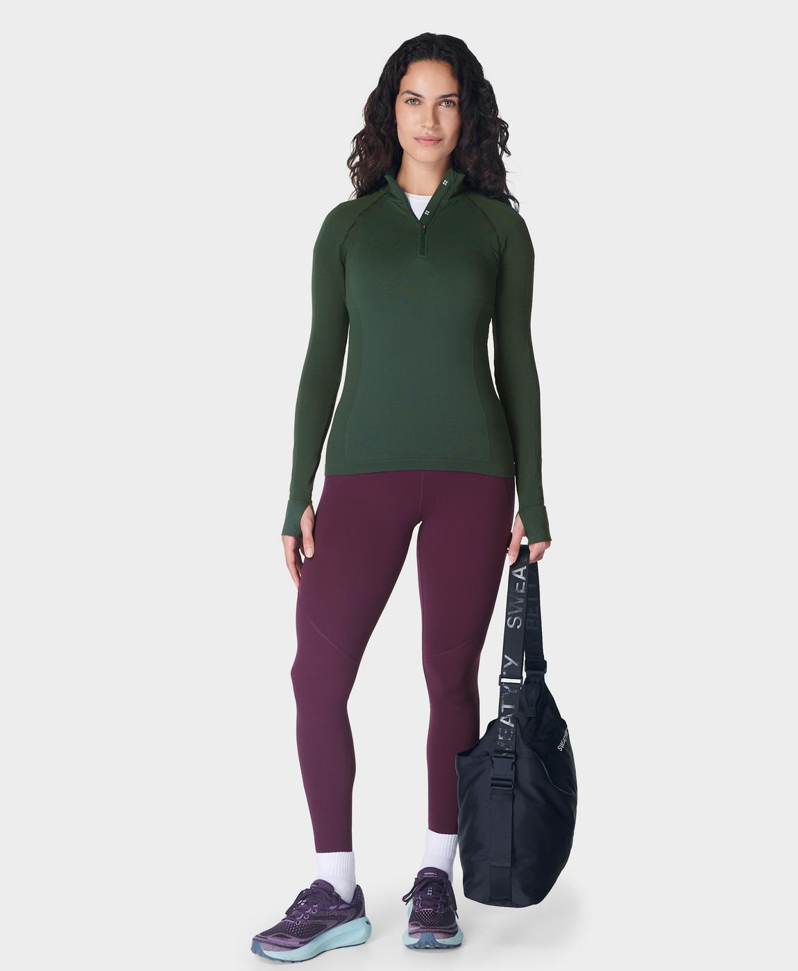 Athlete Seamless Half Zip Long Sleeve Top - Trek Green Athlete Seamless Half Zip Long Sleeve Top - Trek Green