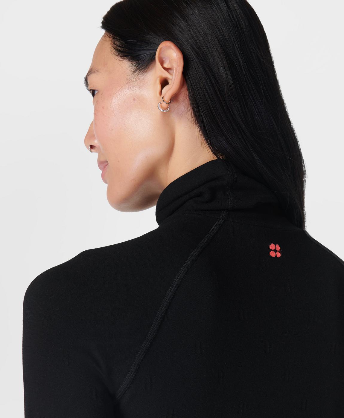 Modal Dot High Neck Jacquard Base Layer Top - Black Modal Dot High Neck Jacquard Base Layer Top - Black