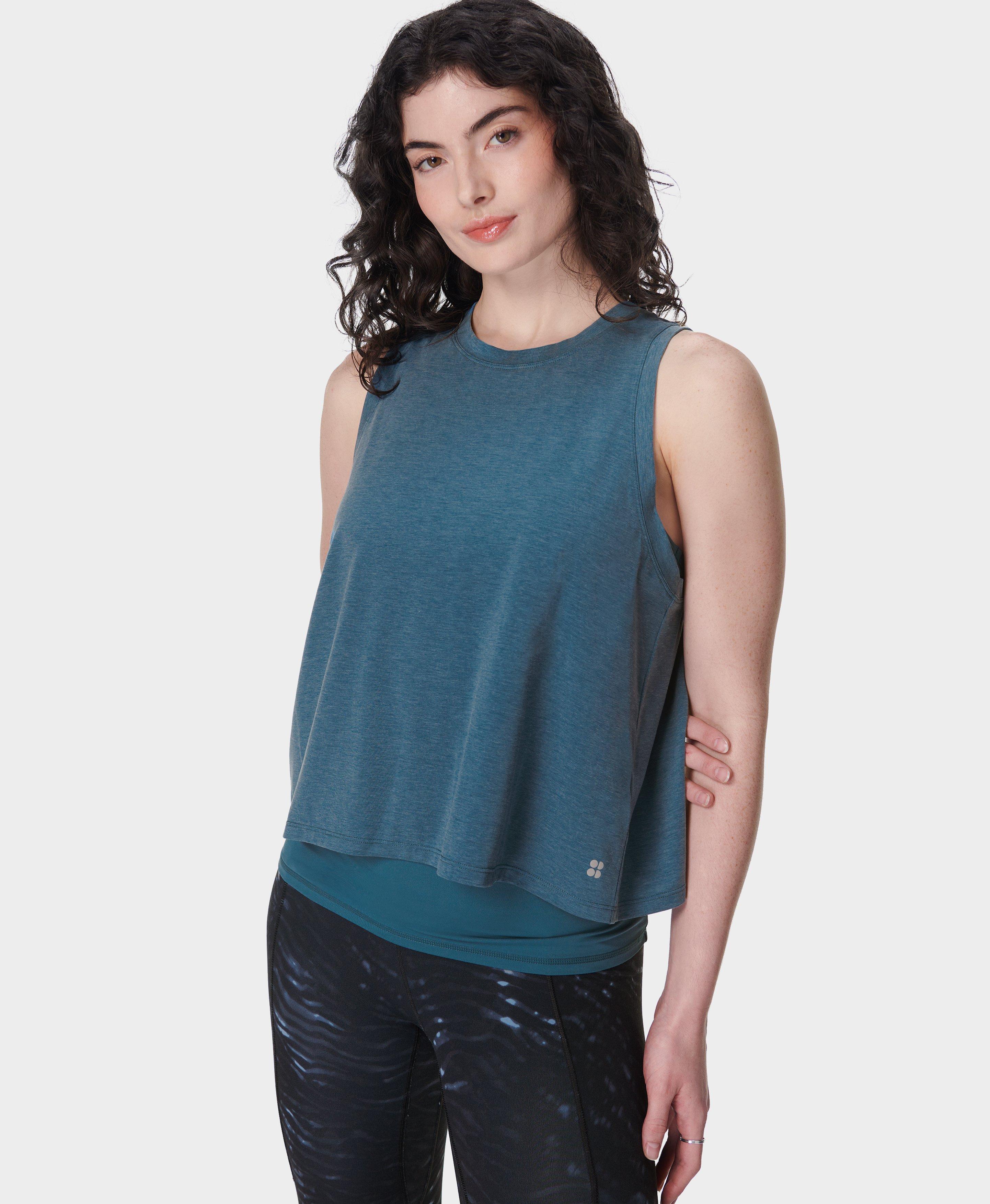 Soft Flow 2 In 1 Bra Vest - Subdued Blue | Women's Vests | Sweaty Betty