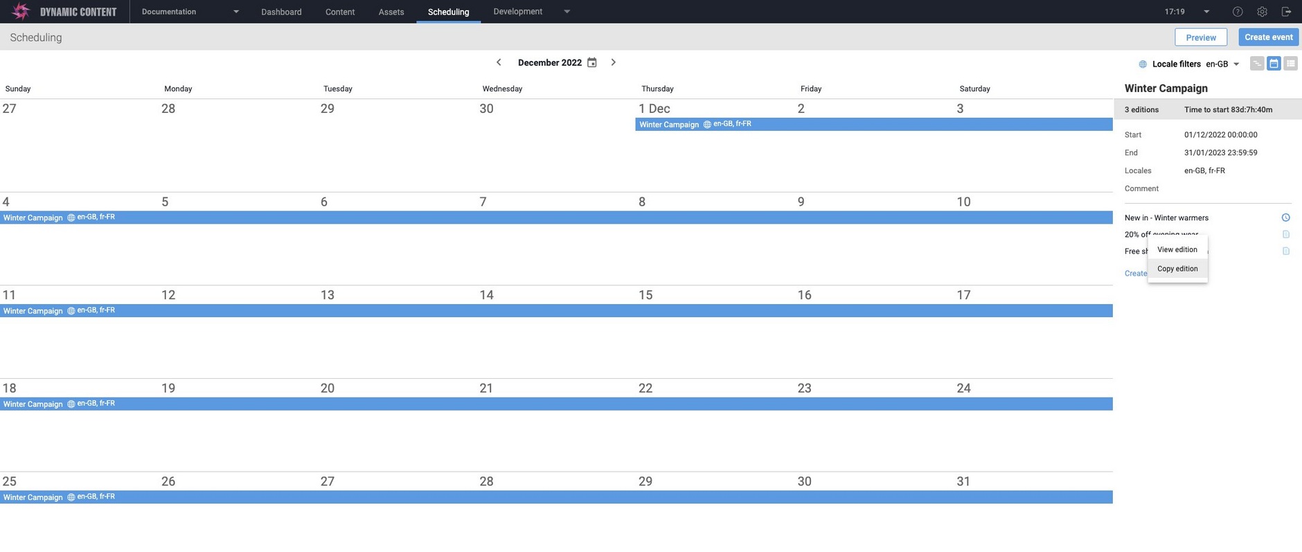The Scheduling tab | Amplience Developer Portal