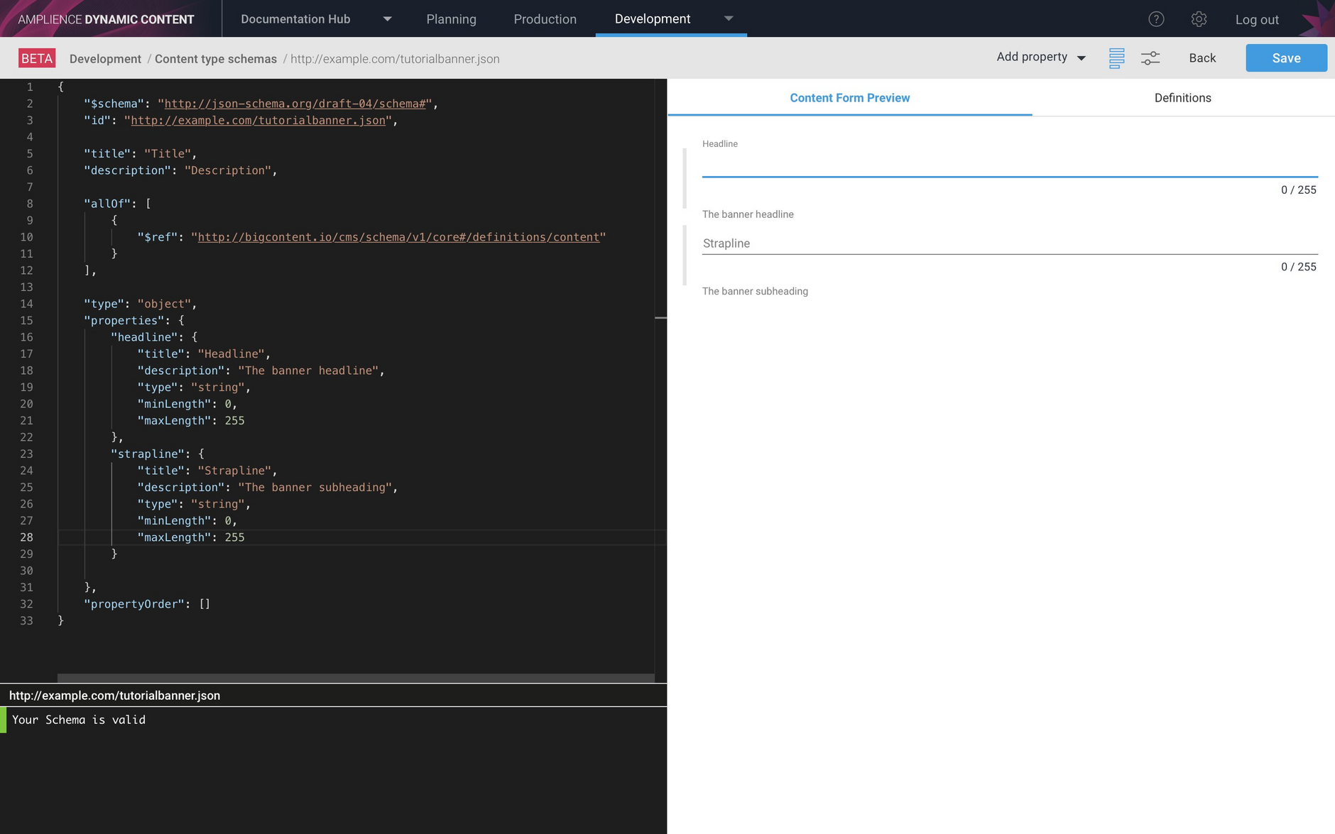 The schema editor | Amplience Developer Portal