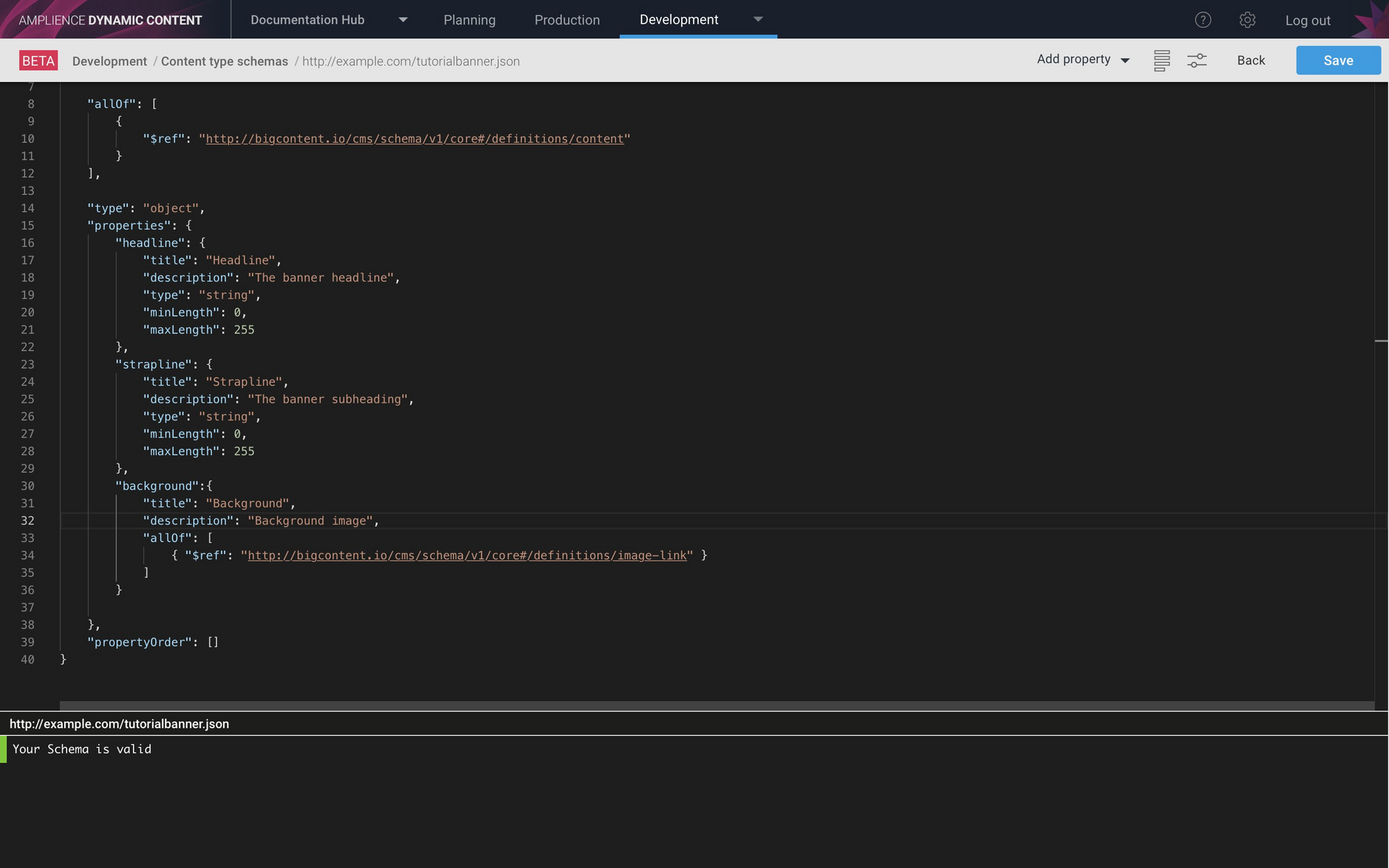 The schema editor | Amplience Developer Portal