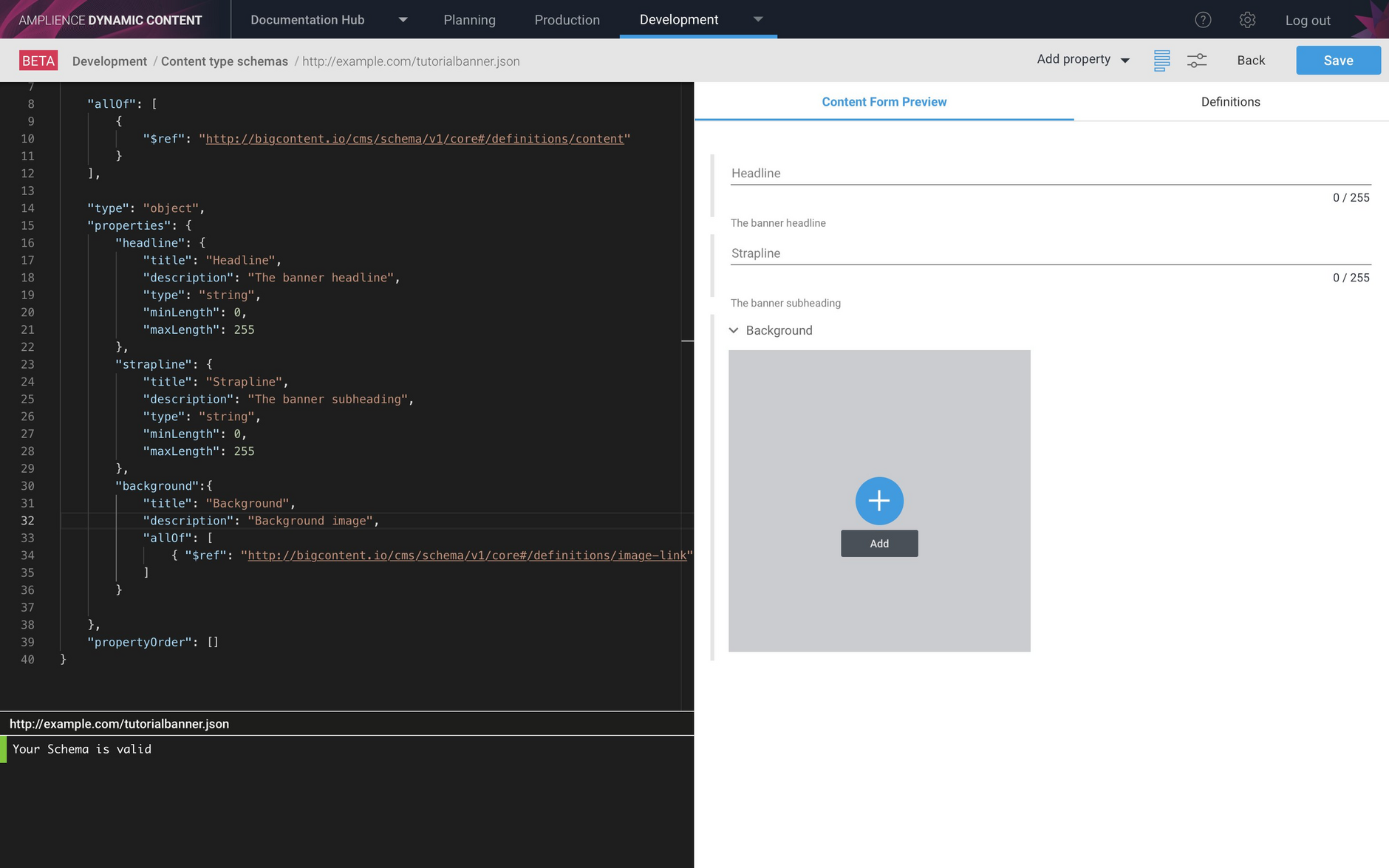 The schema editor | Amplience Developer Portal