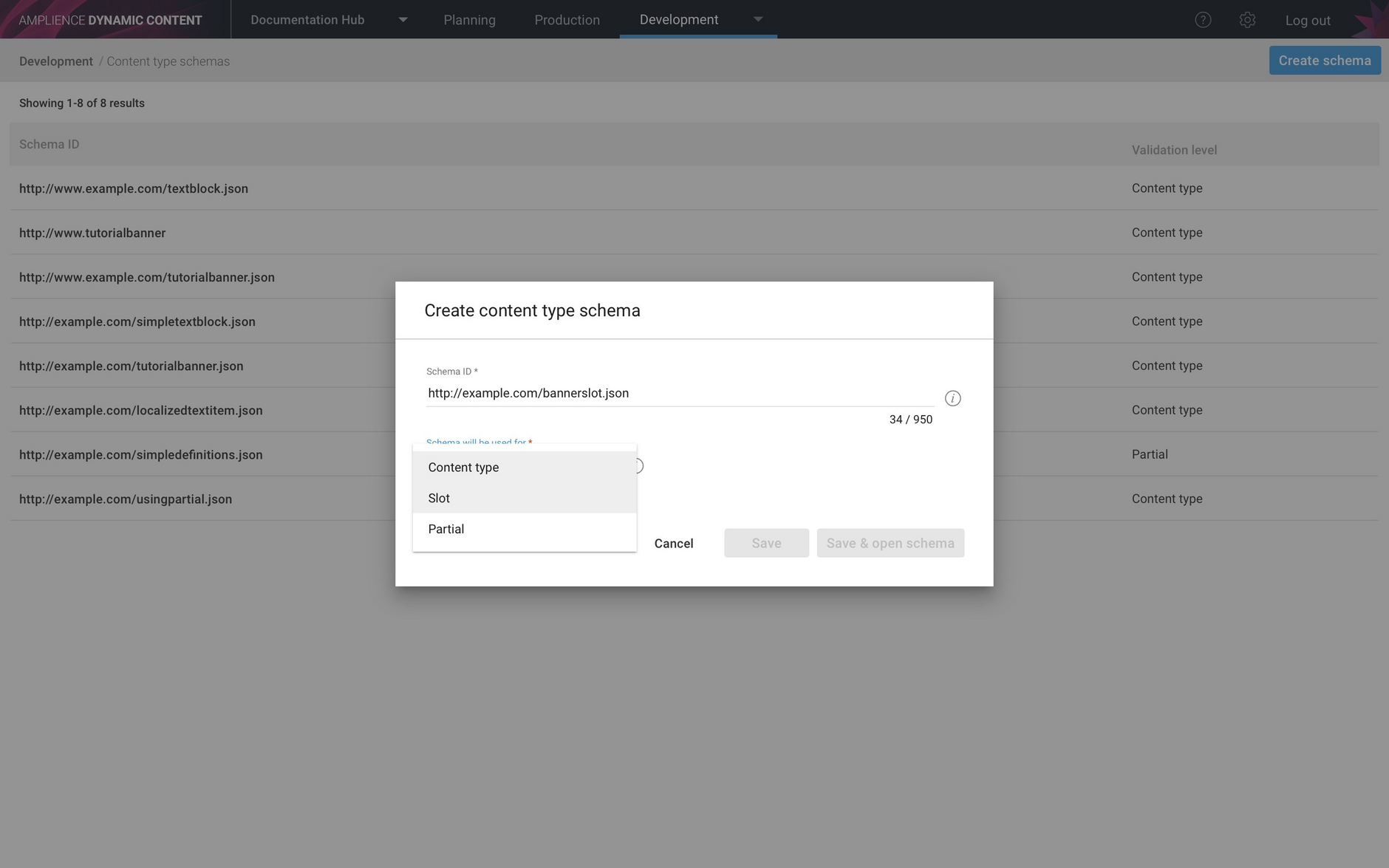 The schema editor | Amplience Developer Portal