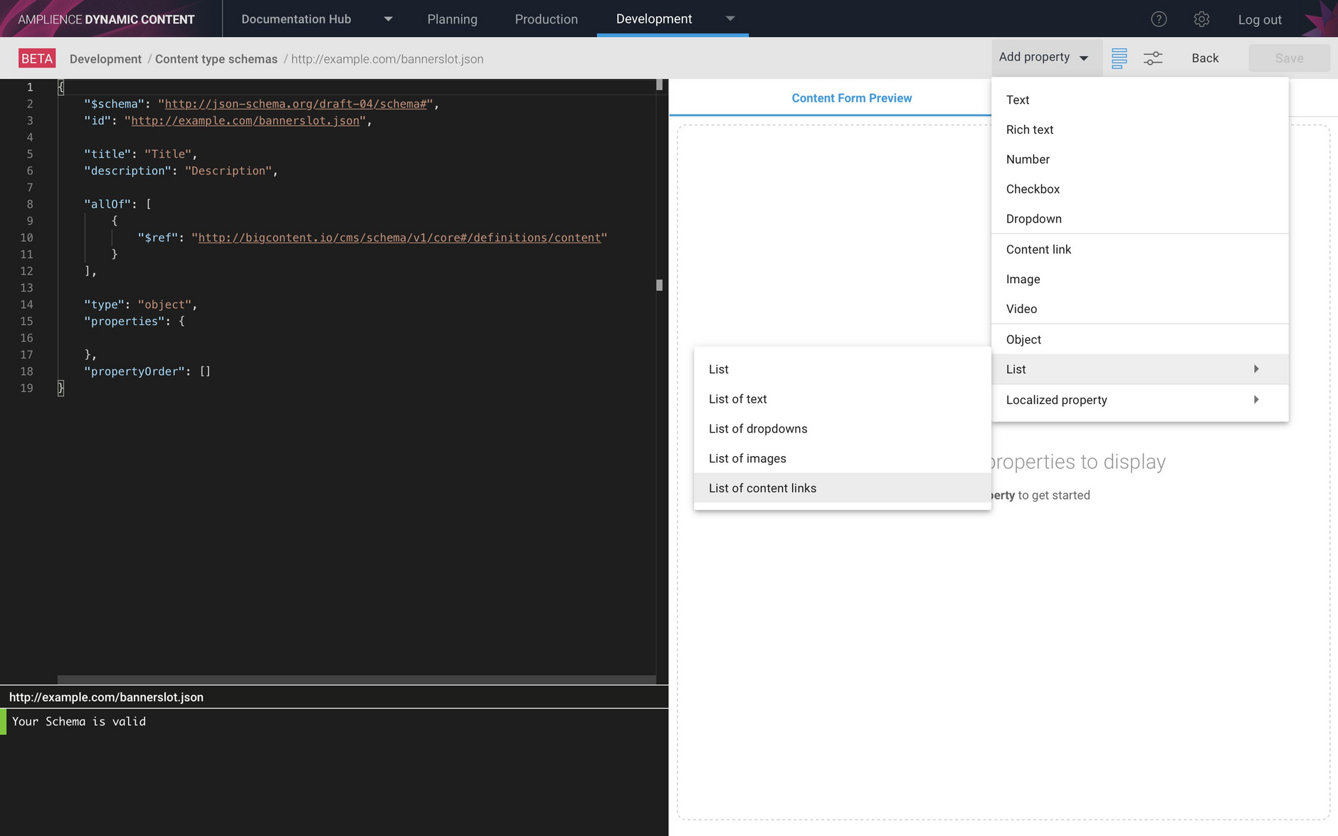The schema editor | Amplience Developer Portal