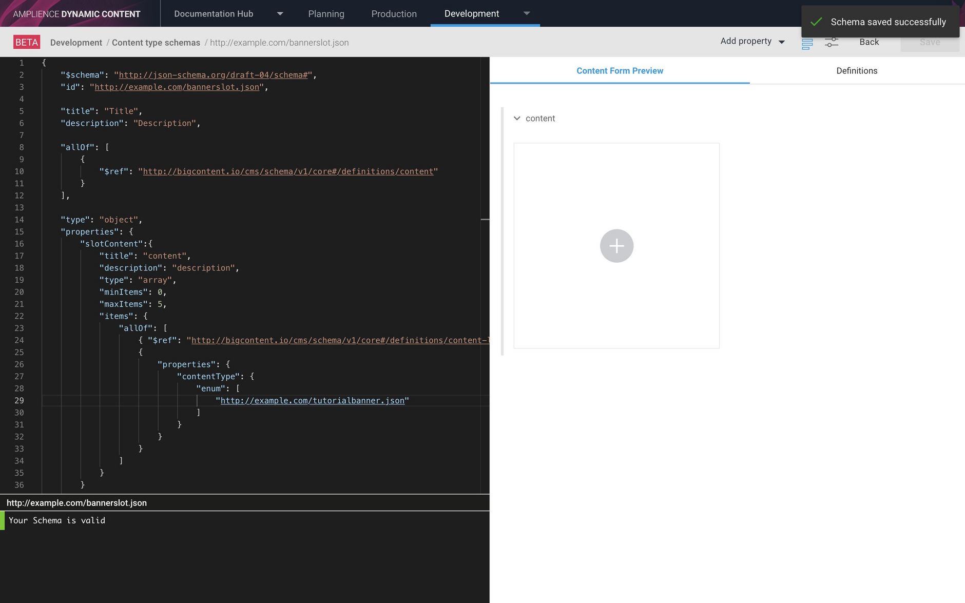 The schema editor | Amplience Developer Portal