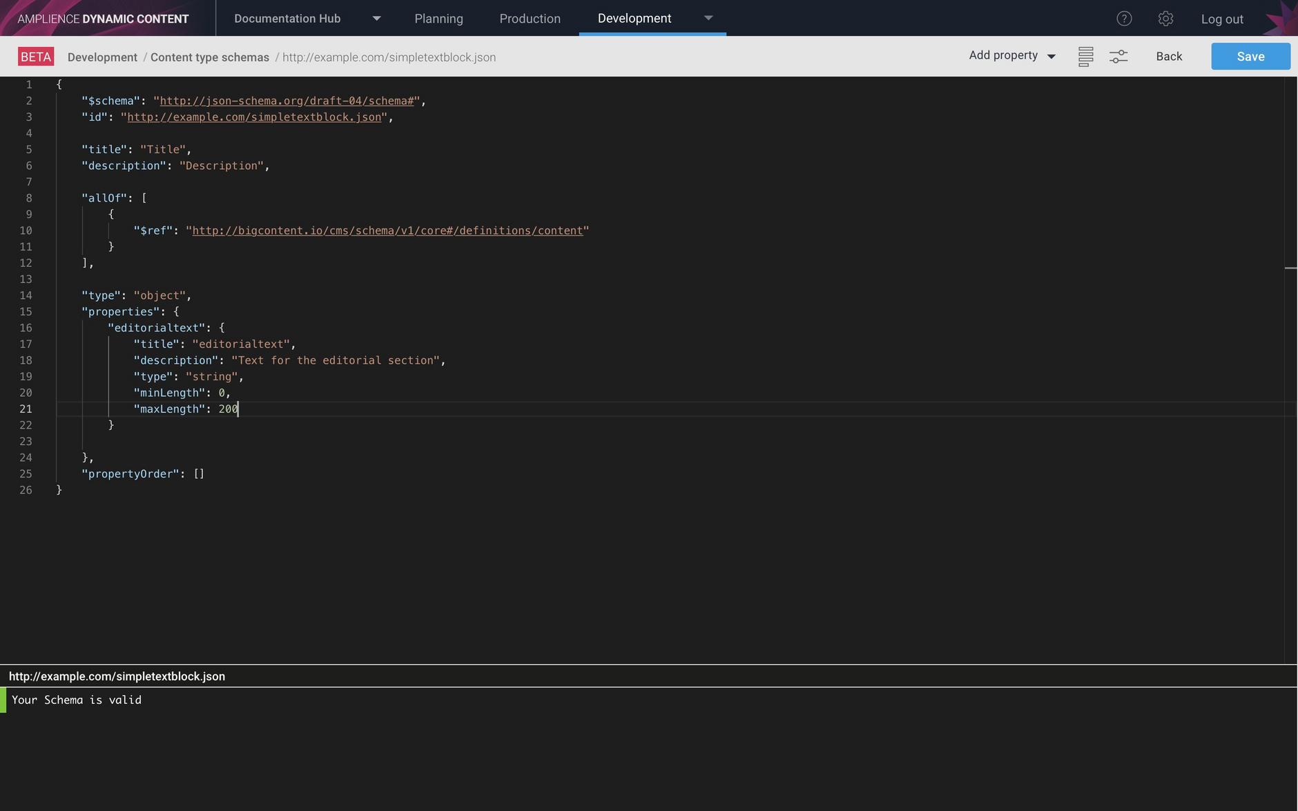 The schema editor | Amplience Developer Portal