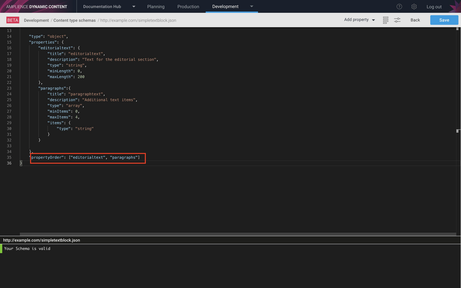 The schema editor | Amplience Developer Portal