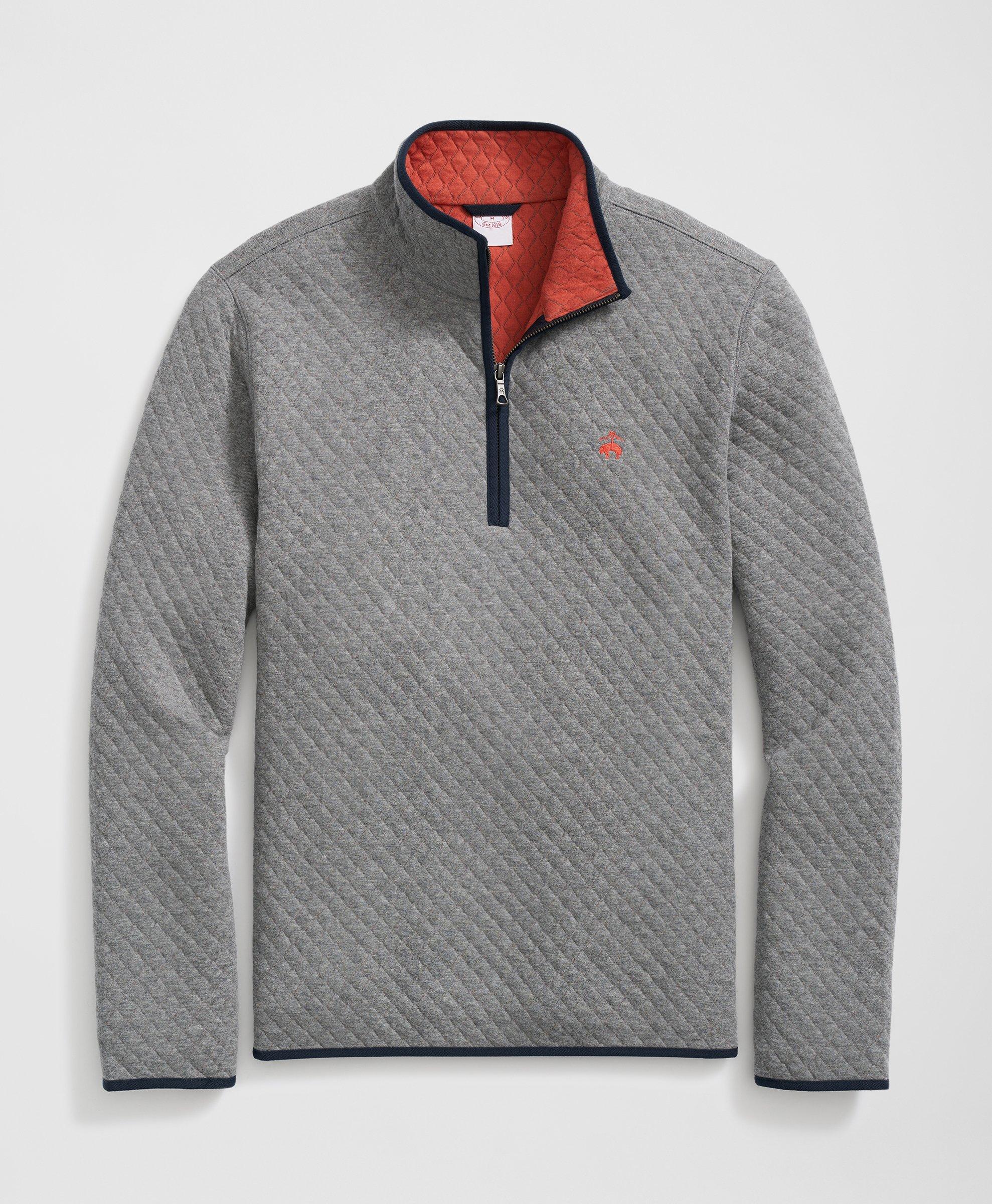 Brooks Brothers Diamond-quilted Half-zip In Cotton Blend In Grey/orange ...