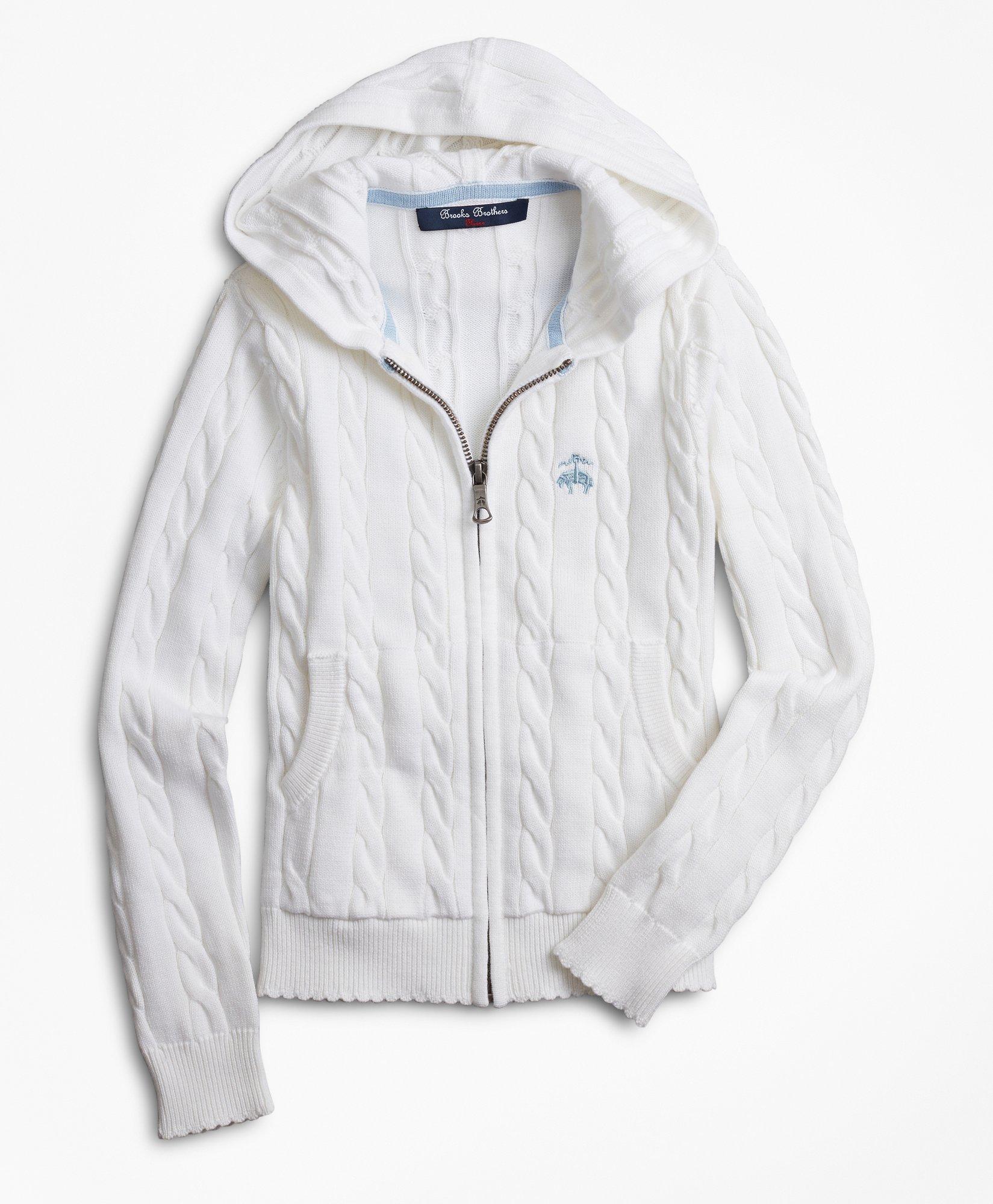 Girls Full-Zip Cotton Cable Hooded Sweater