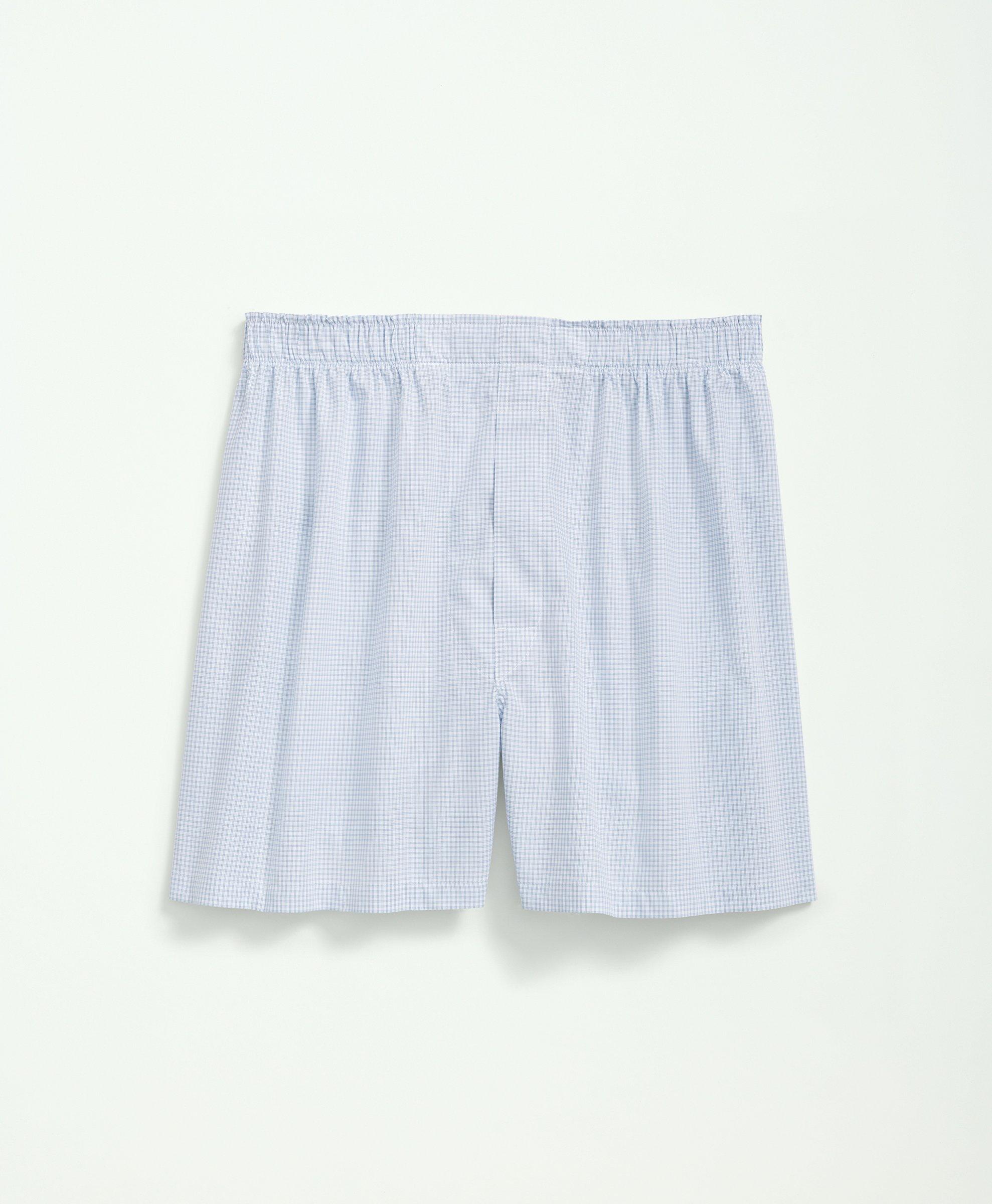 Brooks Brothers Cotton Broadcloth Double Checked Boxers In Light Blue ...