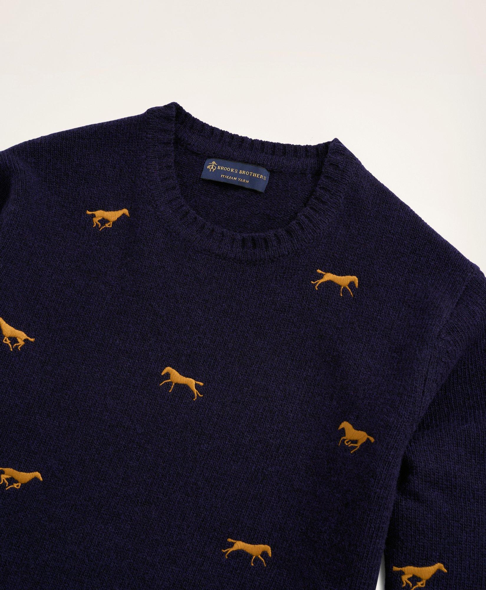 Horse Motif Crewneck Sweater