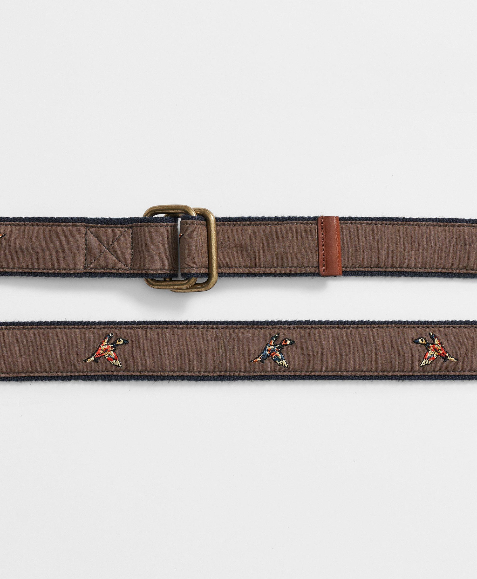 Duck Embroidered Leather Tab D-Ring Belt