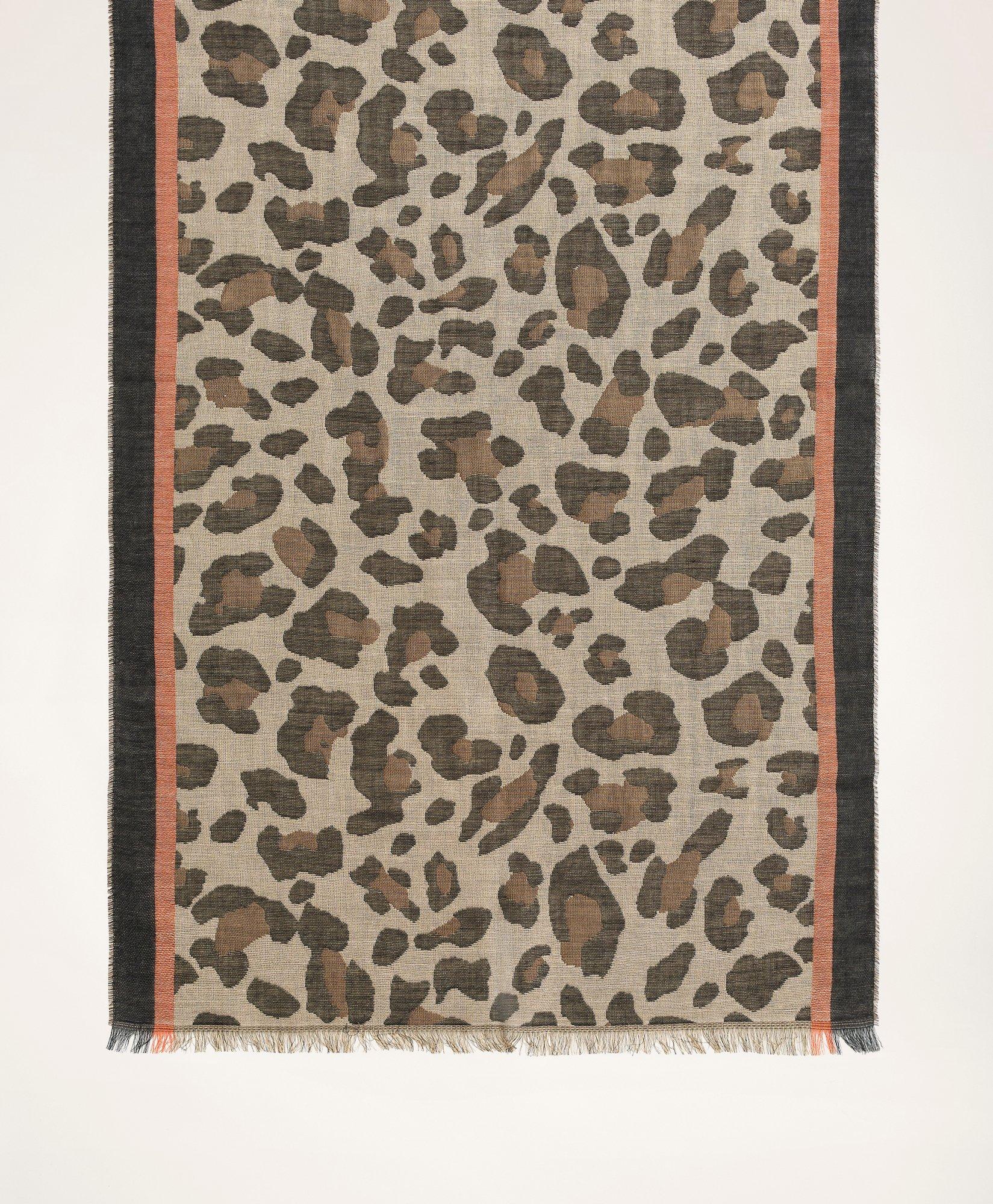 Wool Blend Leopard Print Scarf