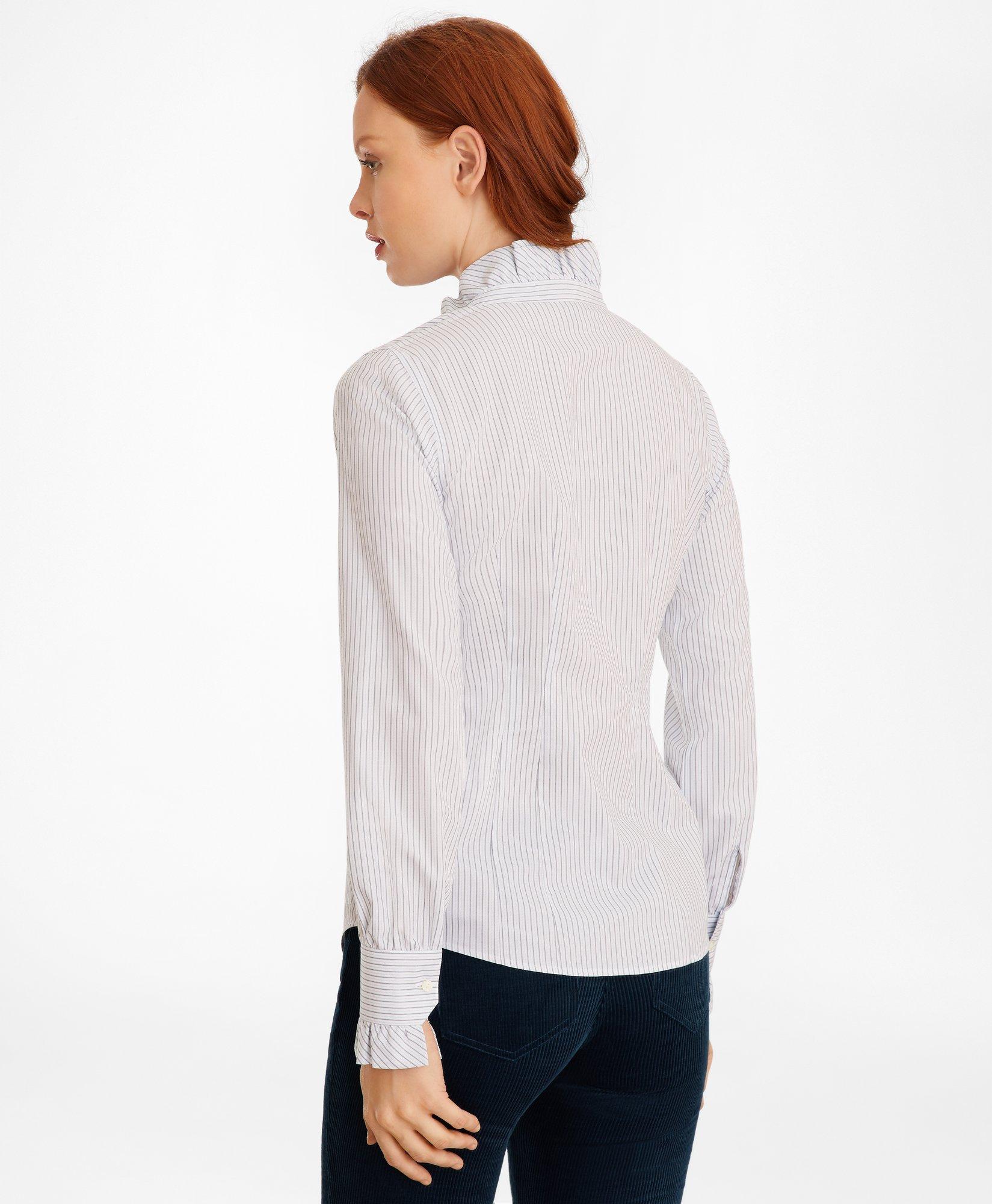 Non Iron Striped Supima® Cotton Ruffle Collar Blouse