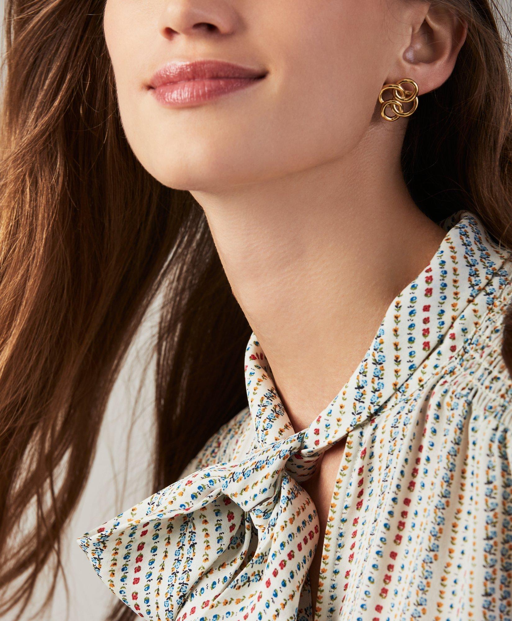 Floral-Print Silk Georgette Bow-Neck Blouse