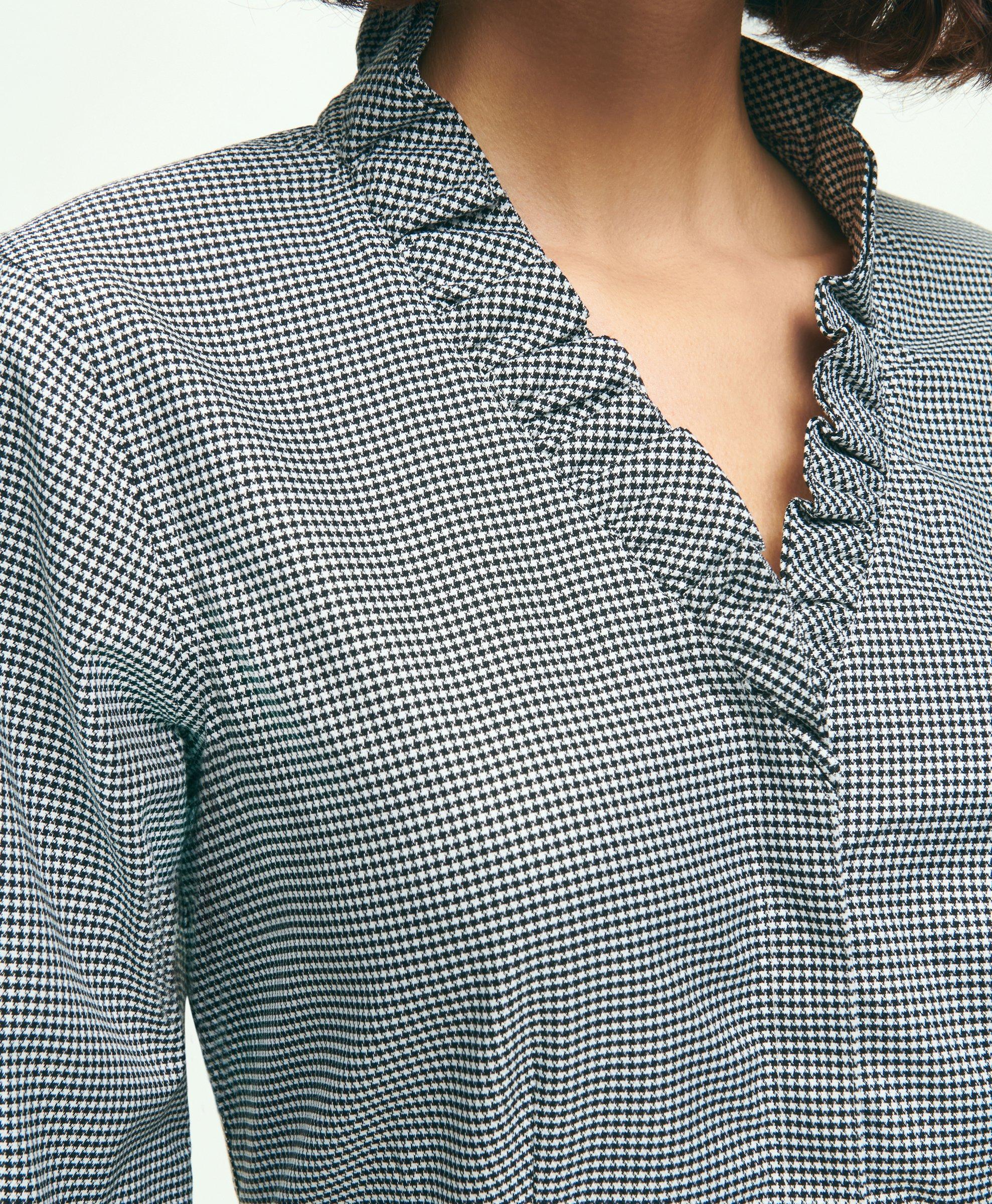 Fitted Non-Iron Stretch Supima® Cotton Houndstooth Ruffle Shirt