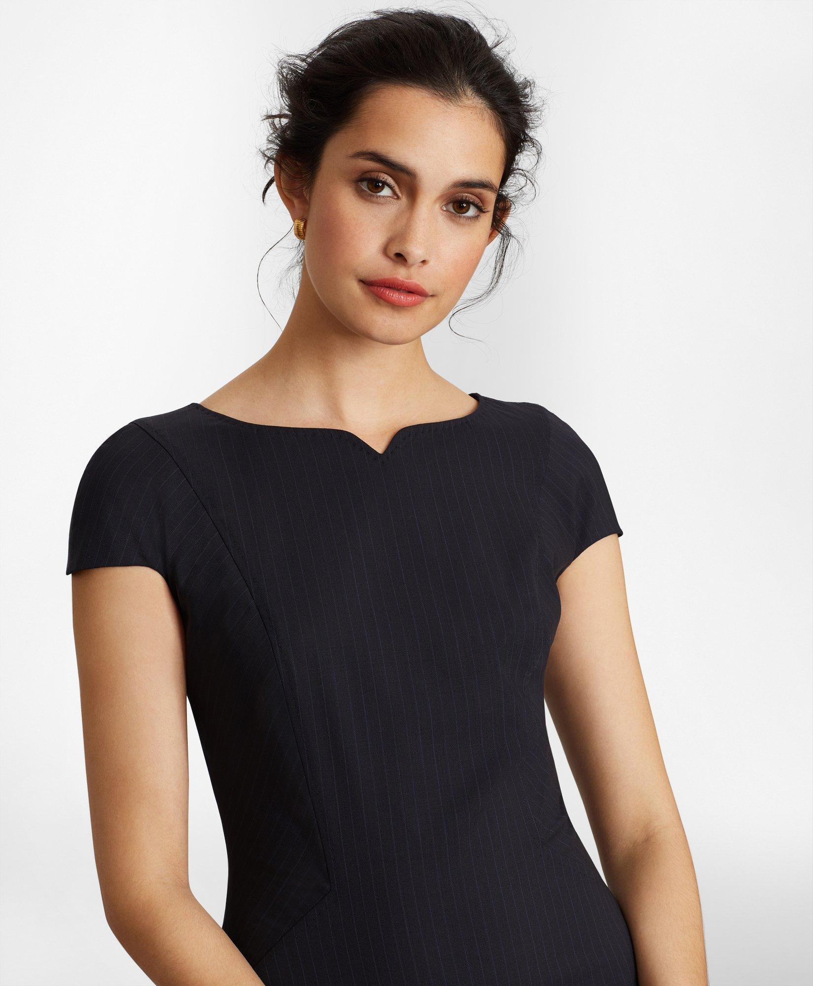 Pinstripe Stretch Wool Sheath Dress