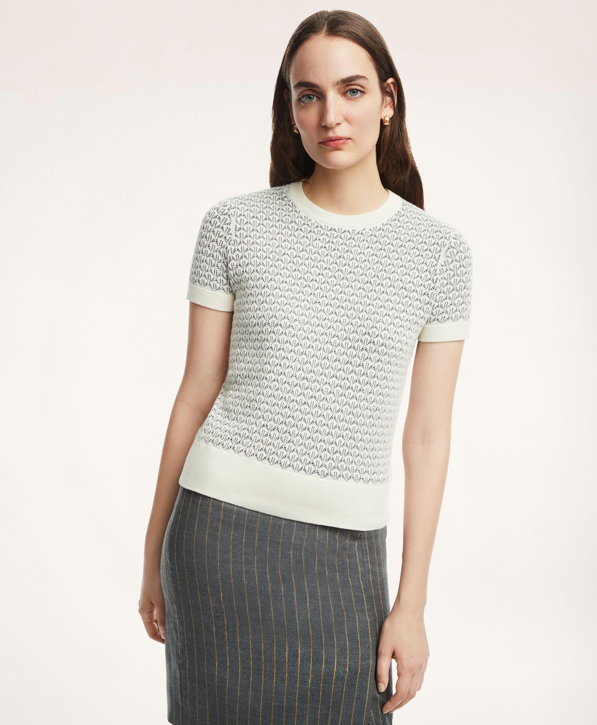 Cotton Cashmere Blend Pointelle Shell