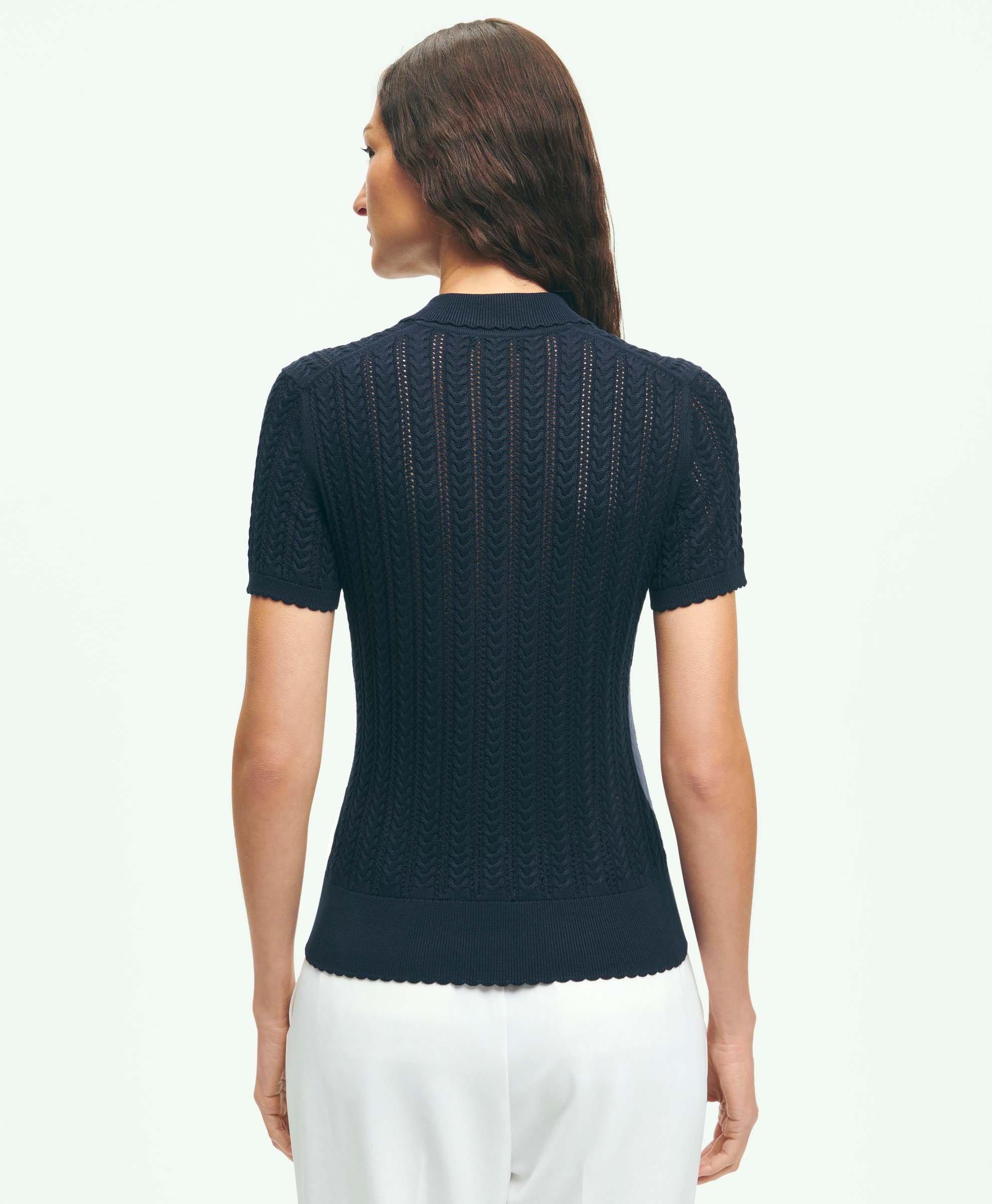 Silk Blend Pointelle Polo Sweater