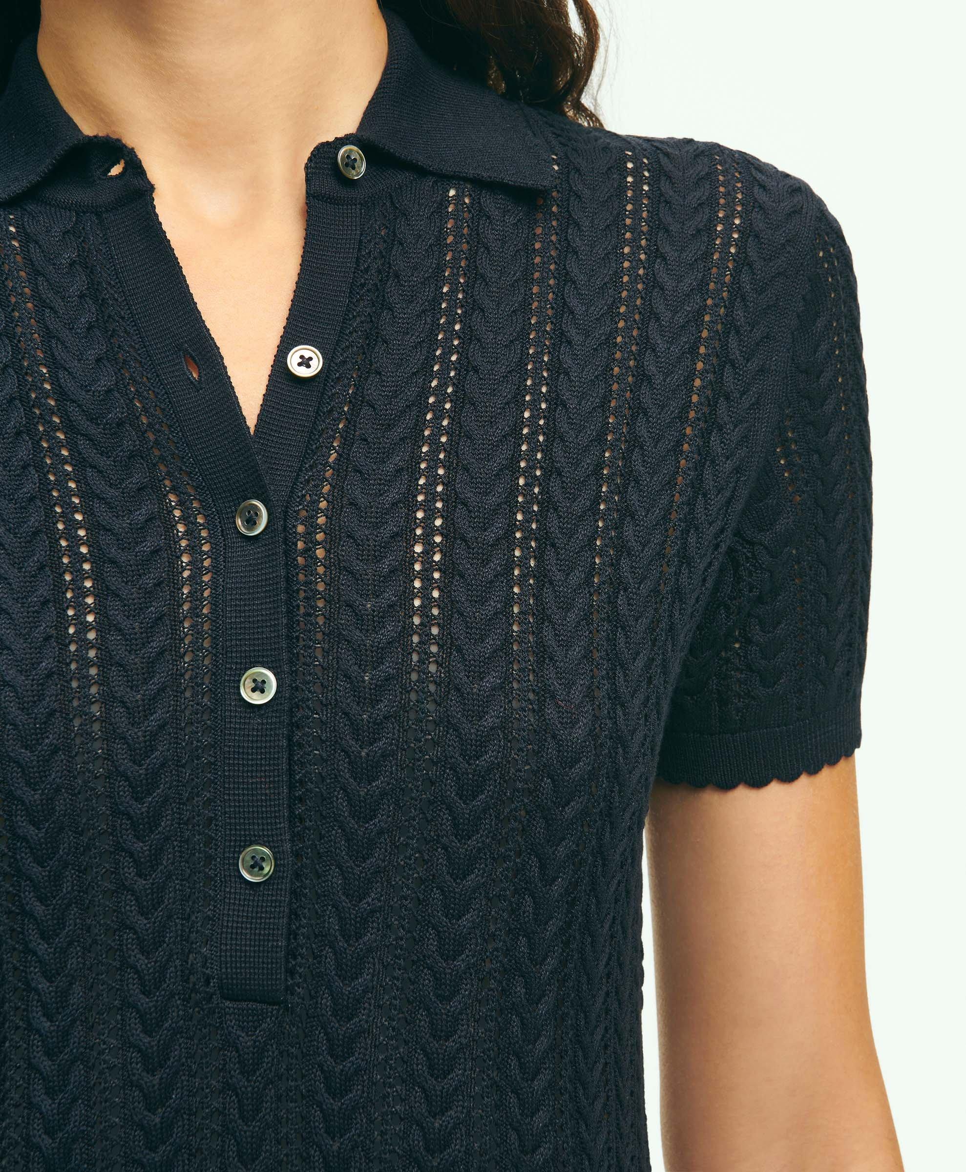 Silk Blend Pointelle Polo Sweater