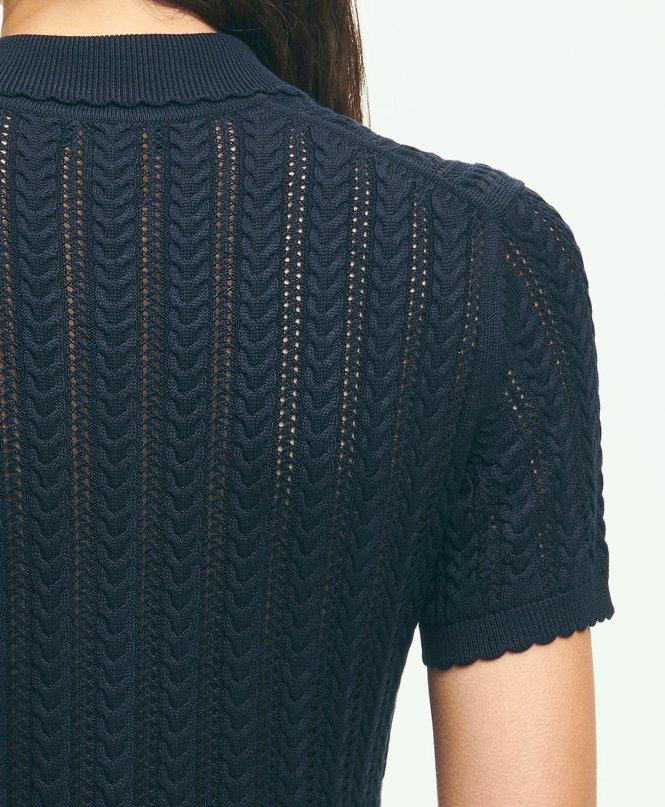 Silk Blend Pointelle Polo Sweater