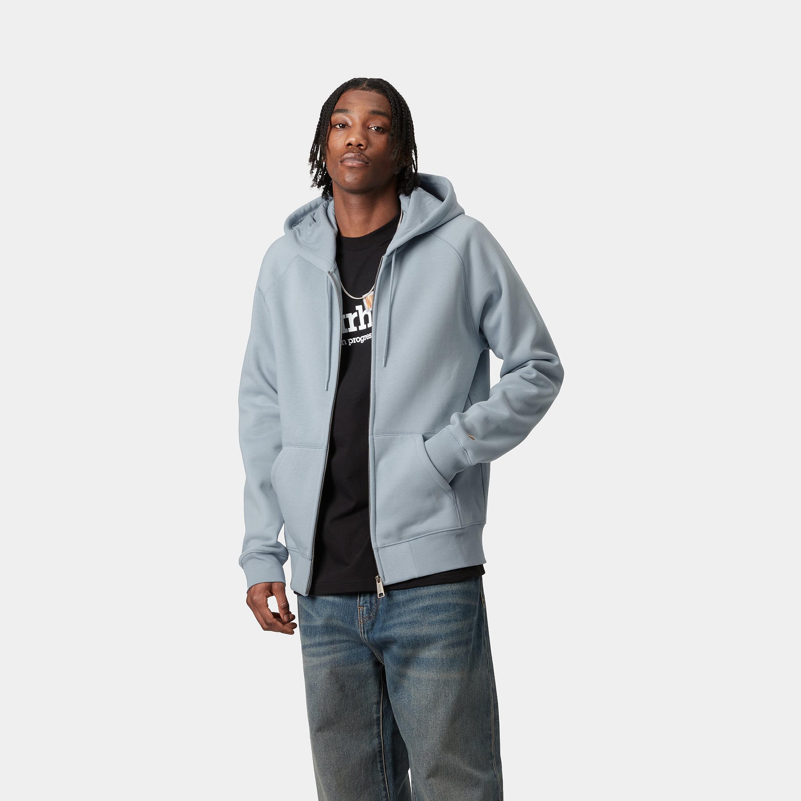 Carhartt Wip Hooded Chase Jacket Frosted Blue Gold Official Online