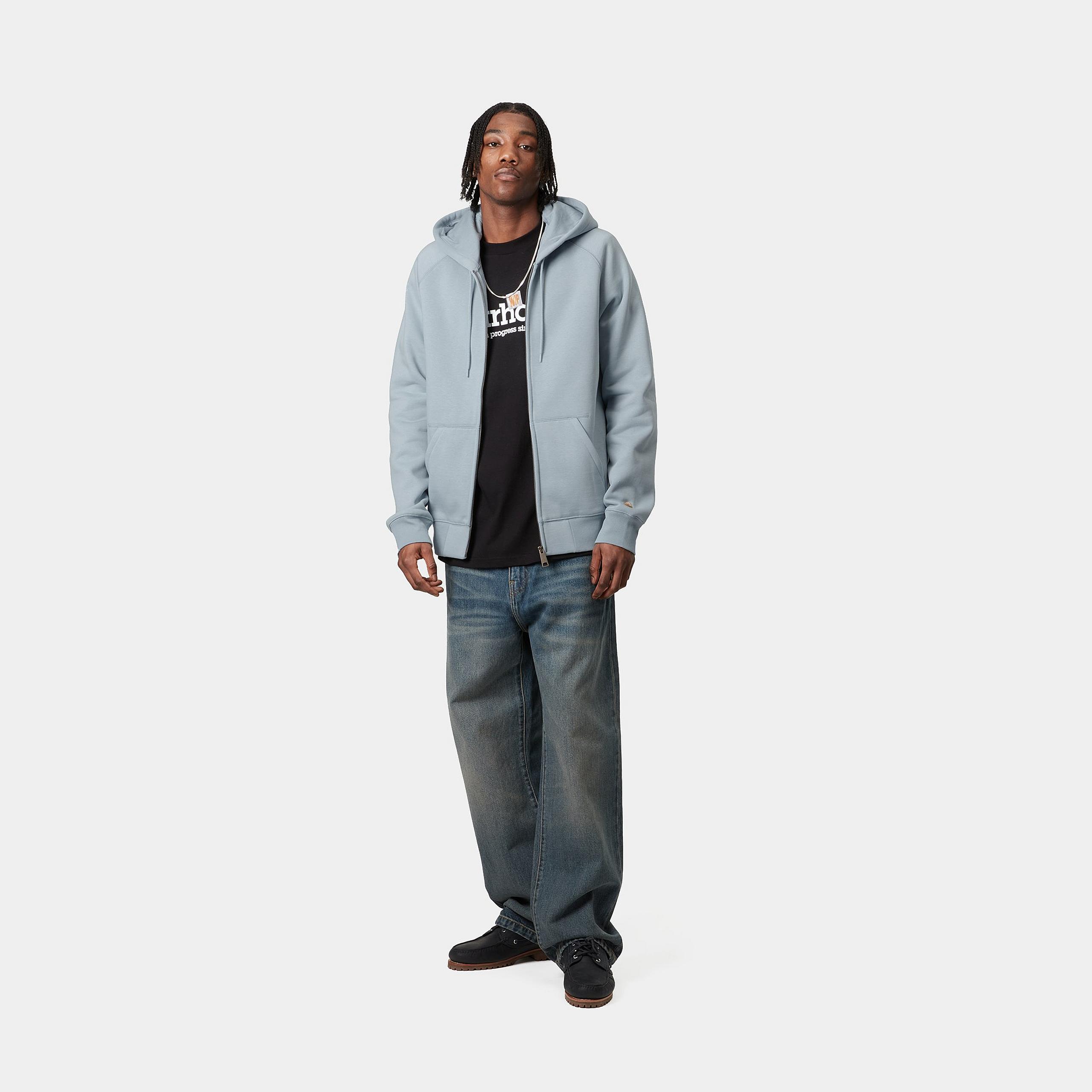 Carhartt Wip Hooded Chase Jacket Frosted Blue Gold Official Online