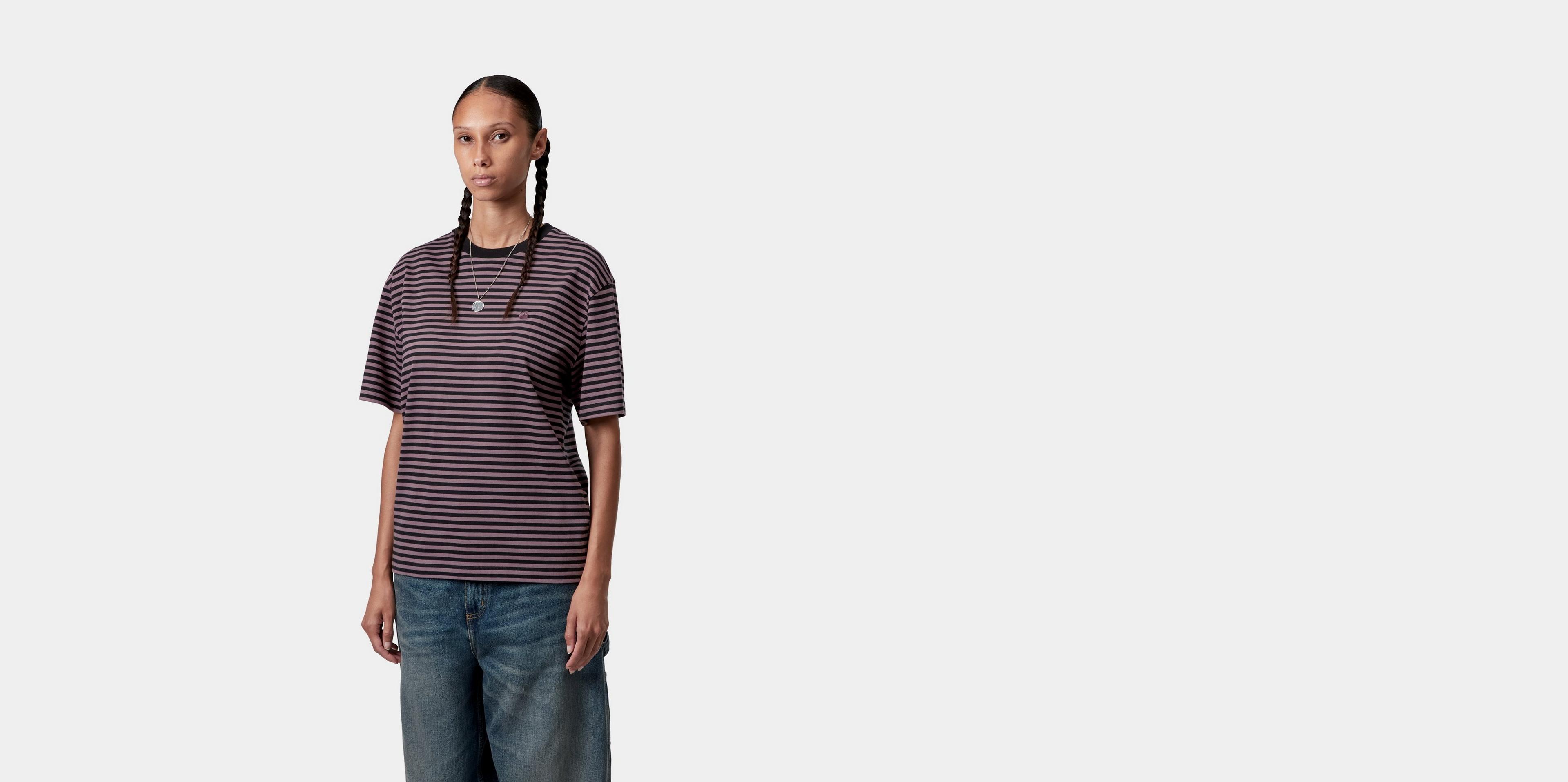 Carhartt WIP W' S/S Verner T-Shirt, Verner Stripe, Black / Phlox ...