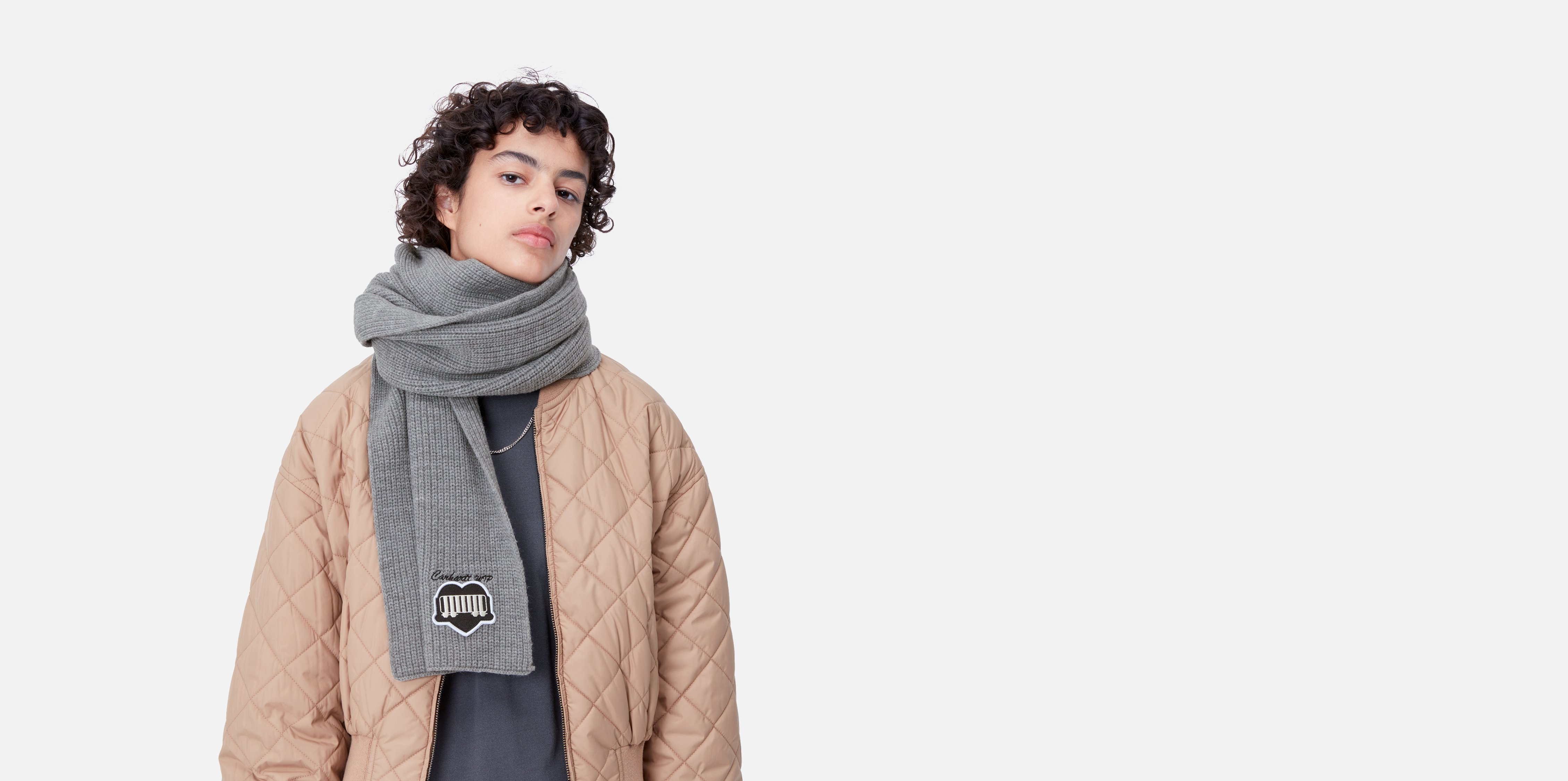 Carhartt WIP Heart Train Patch Scarf, Grey Heather | Official Online Store