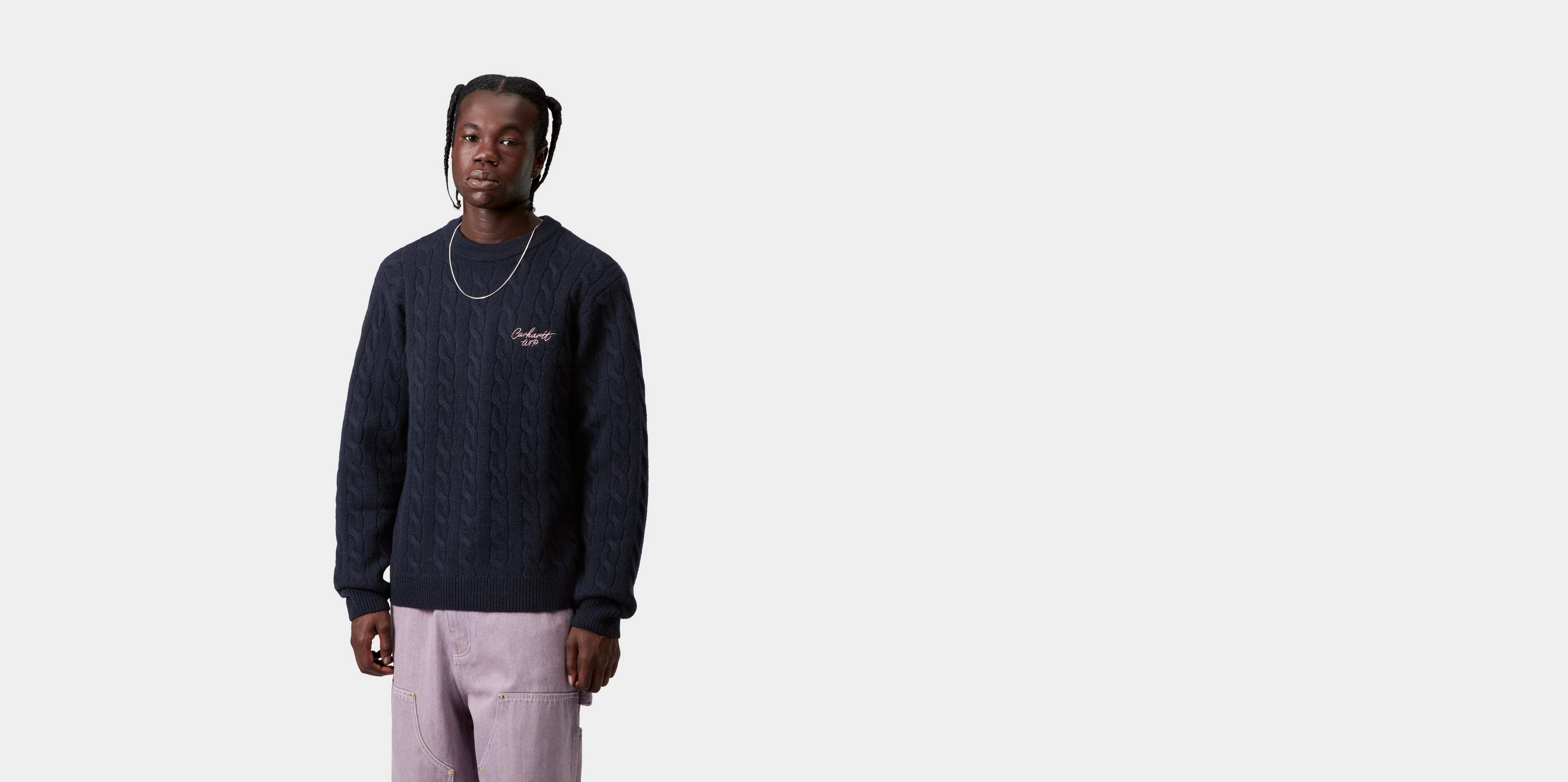 Carhartt WIP Signature Sweater, Deep Night / Glassy Pink | Official ...