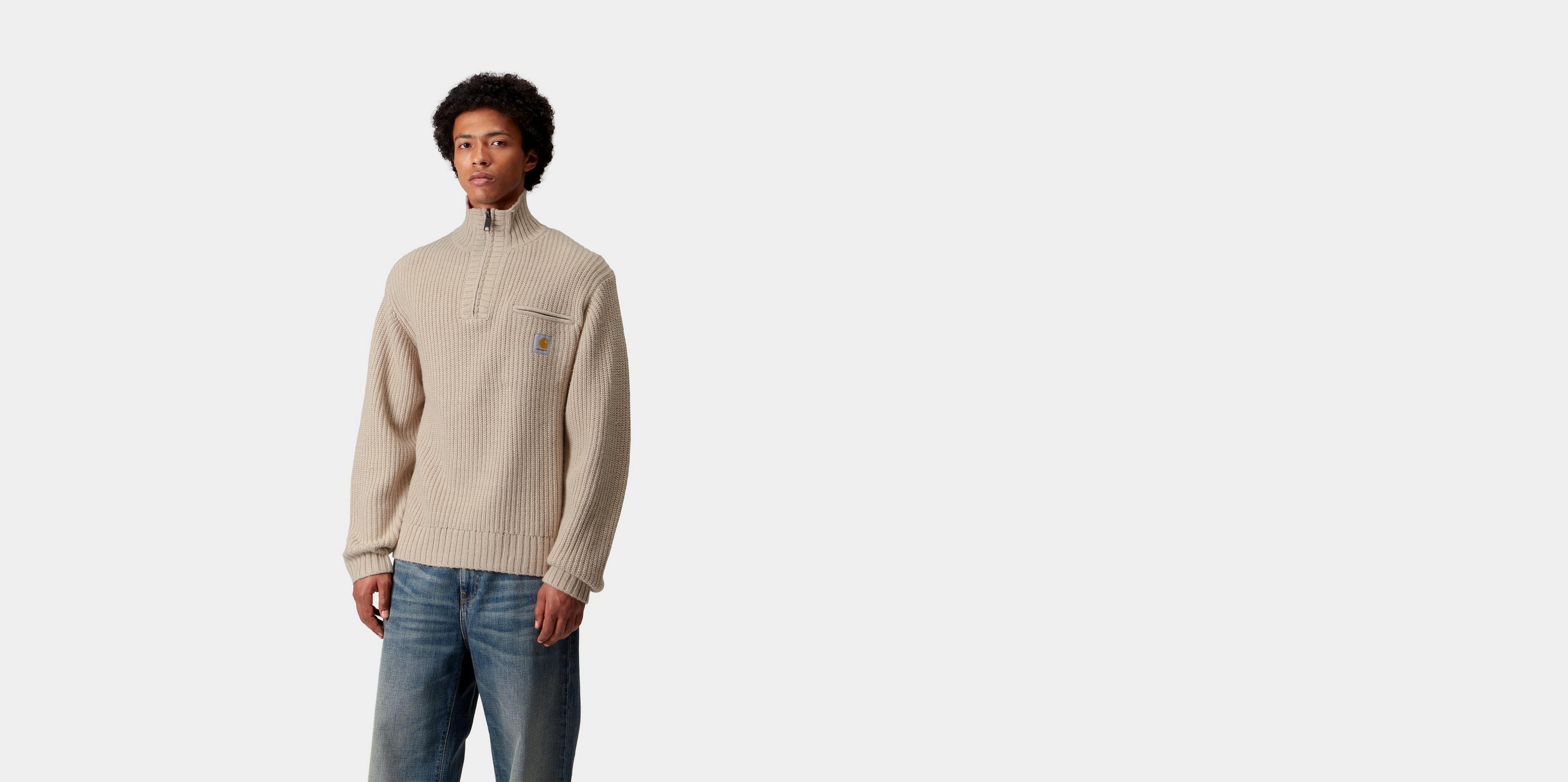 Carhartt WIP Detroit Half Zip Sweater, Fleur De Sel | Tienda oficial en ...