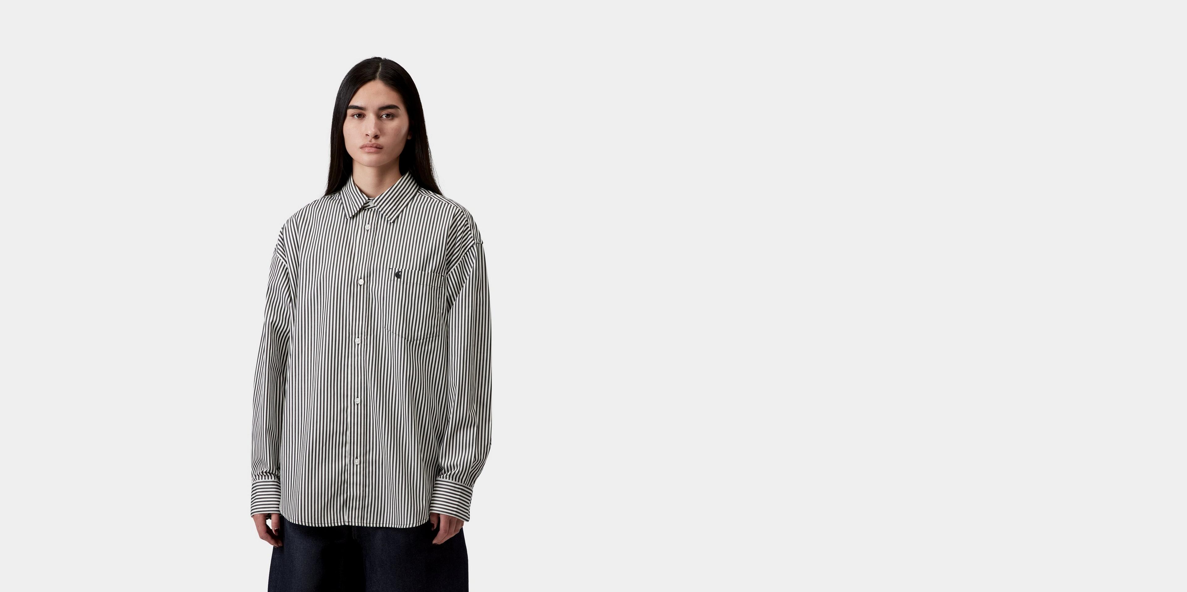 Carhartt WIP W‘ L/S Daldry Shirt, Daldry Stripe, Black / Wax | Official ...
