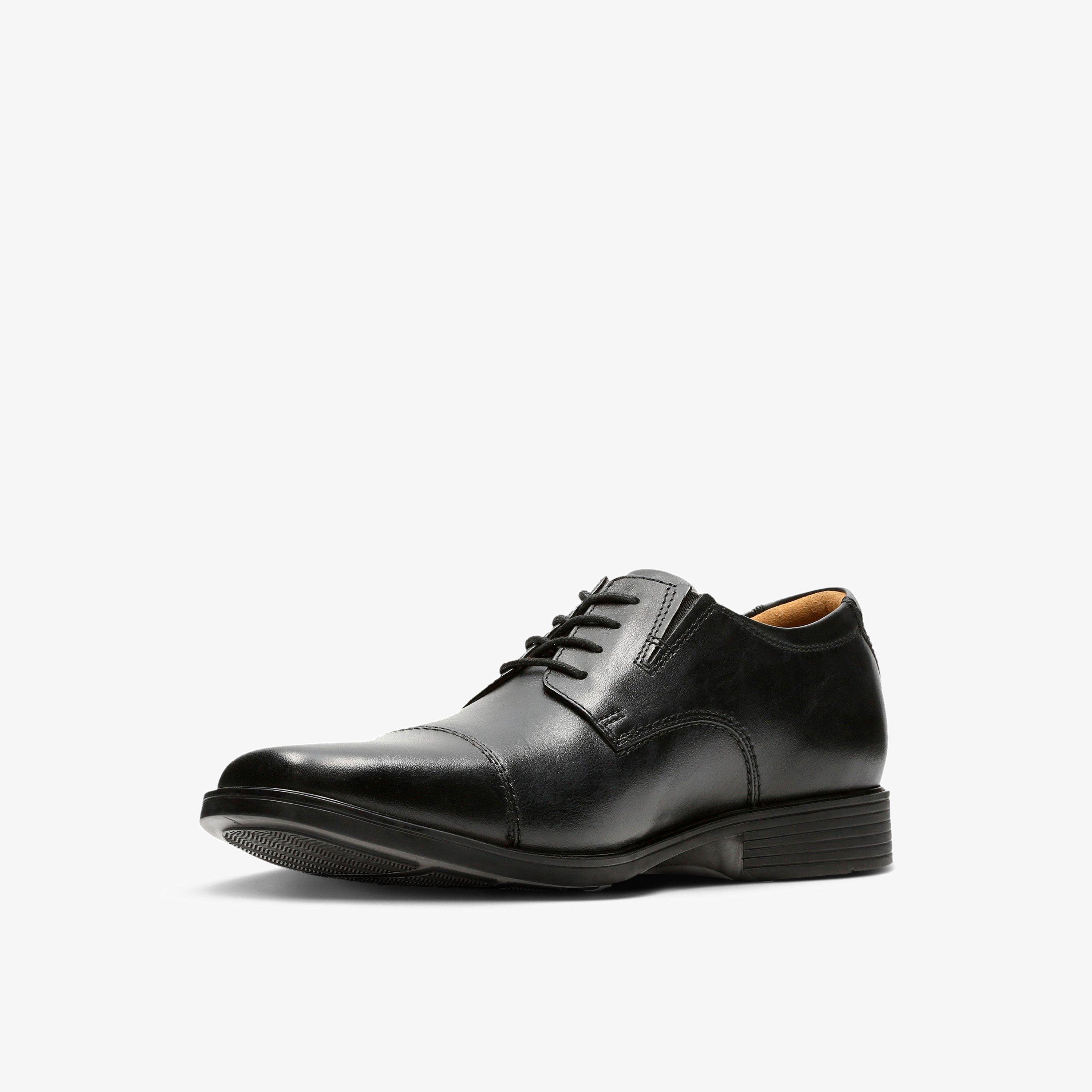 Mens Tilden Cap Black Leather Derby Lace Up Shoes | Clarks