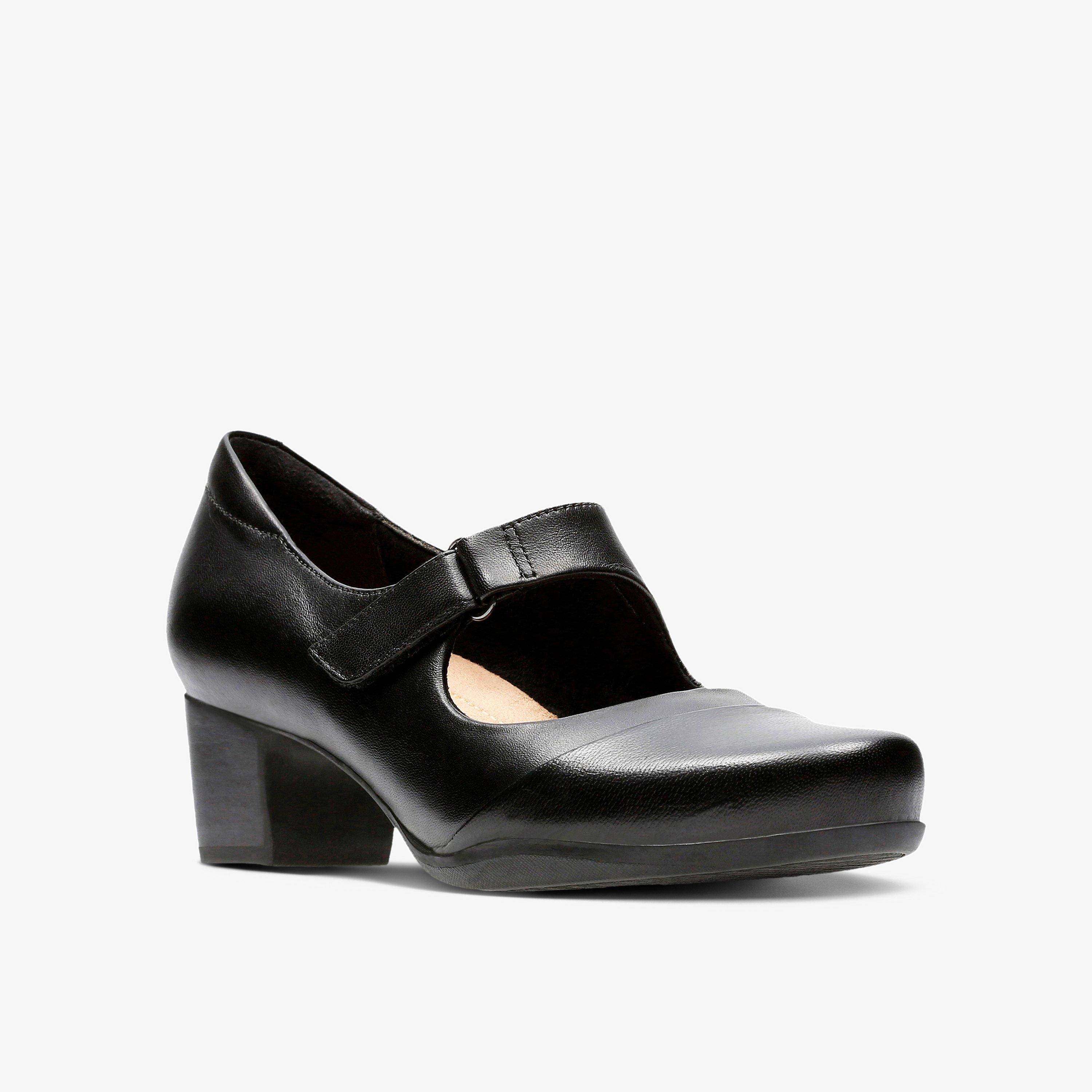 Womens Rosalyn Wren Black Leather Shoes Mary Jane, High Heels | Clarks