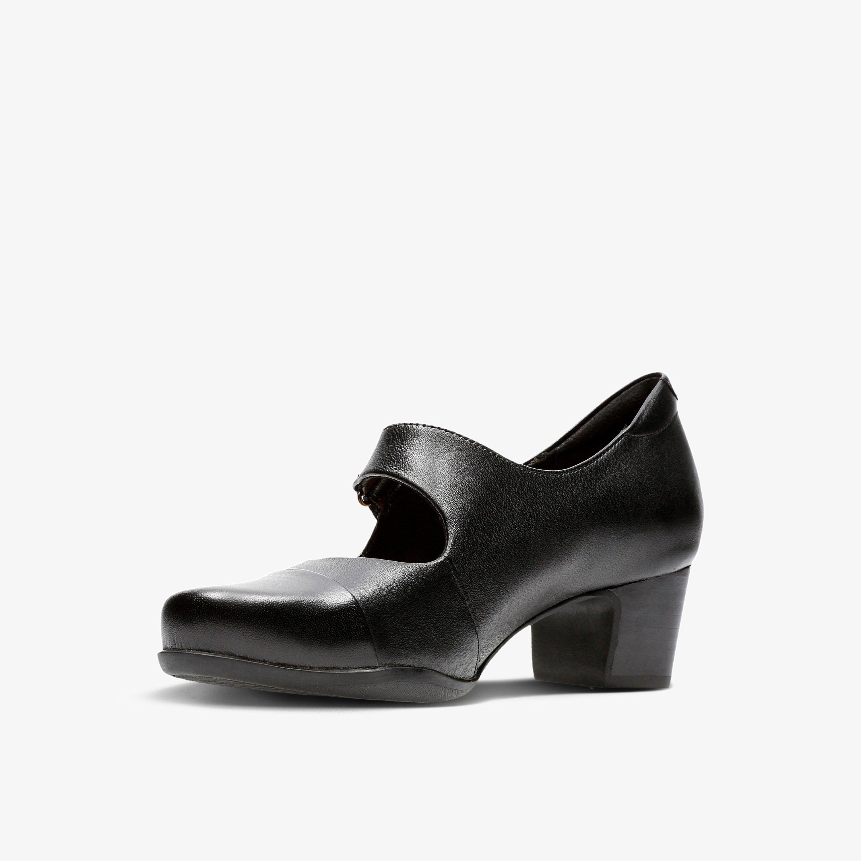 Womens Rosalyn Wren Black Leather Shoes Mary Jane Heels | Clarks Outlet
