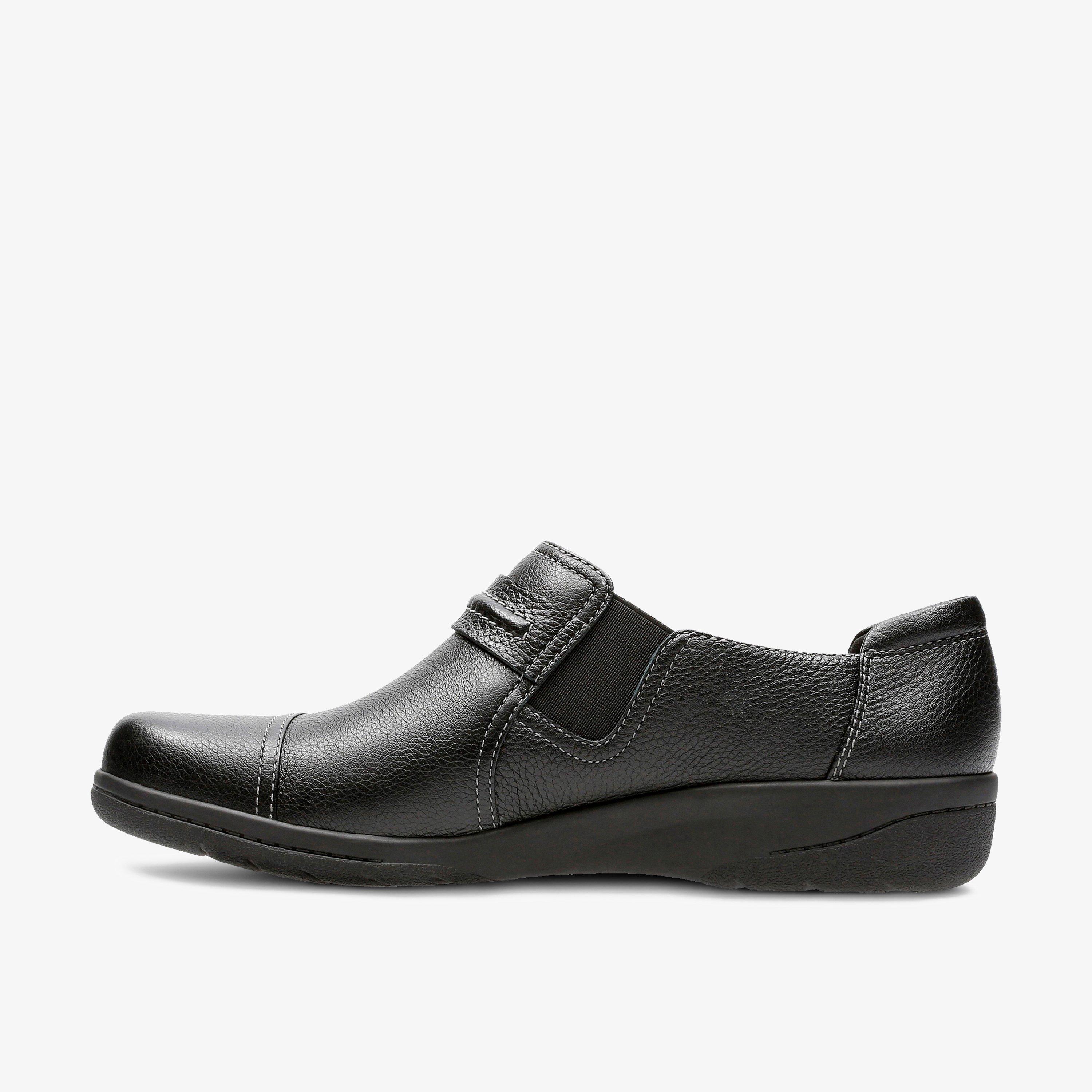 Womens Cheyn Madi Black Leather Slip On Shoes | Clarks