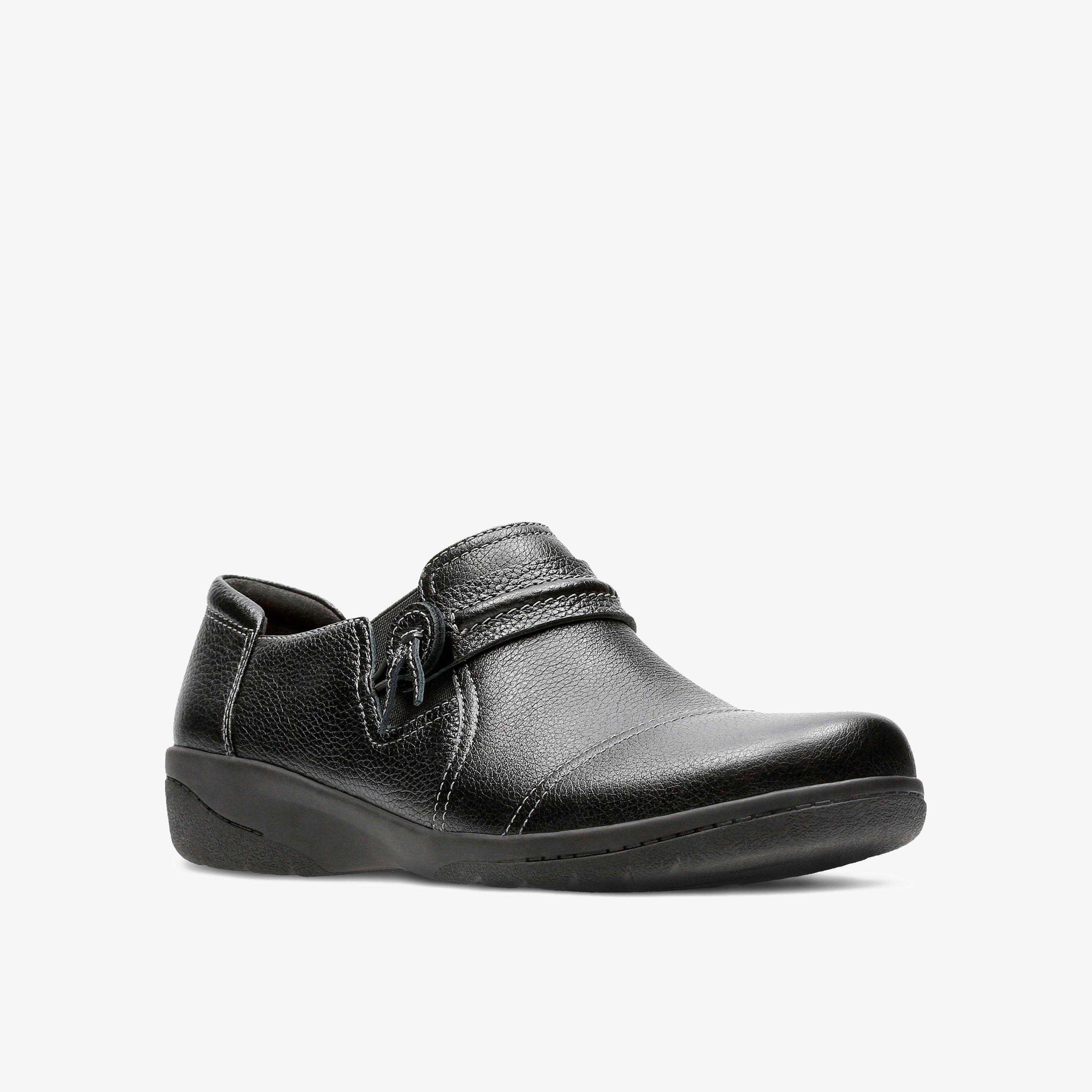 Womens Cheyn Madi Black Leather Slip On Shoes | Clarks