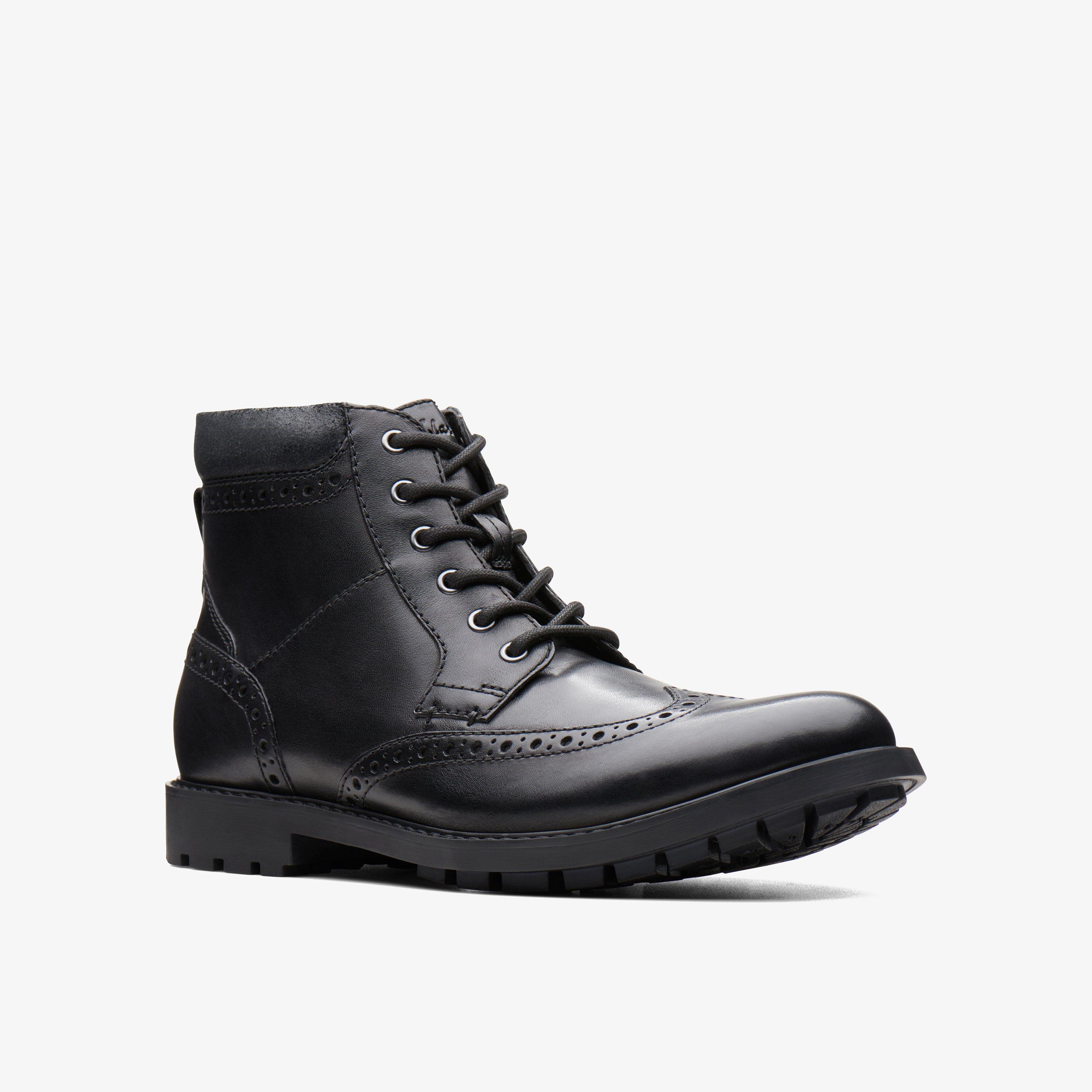 Botas de tobillo de cuero liso negro para hombres Curington Rise | Clarks