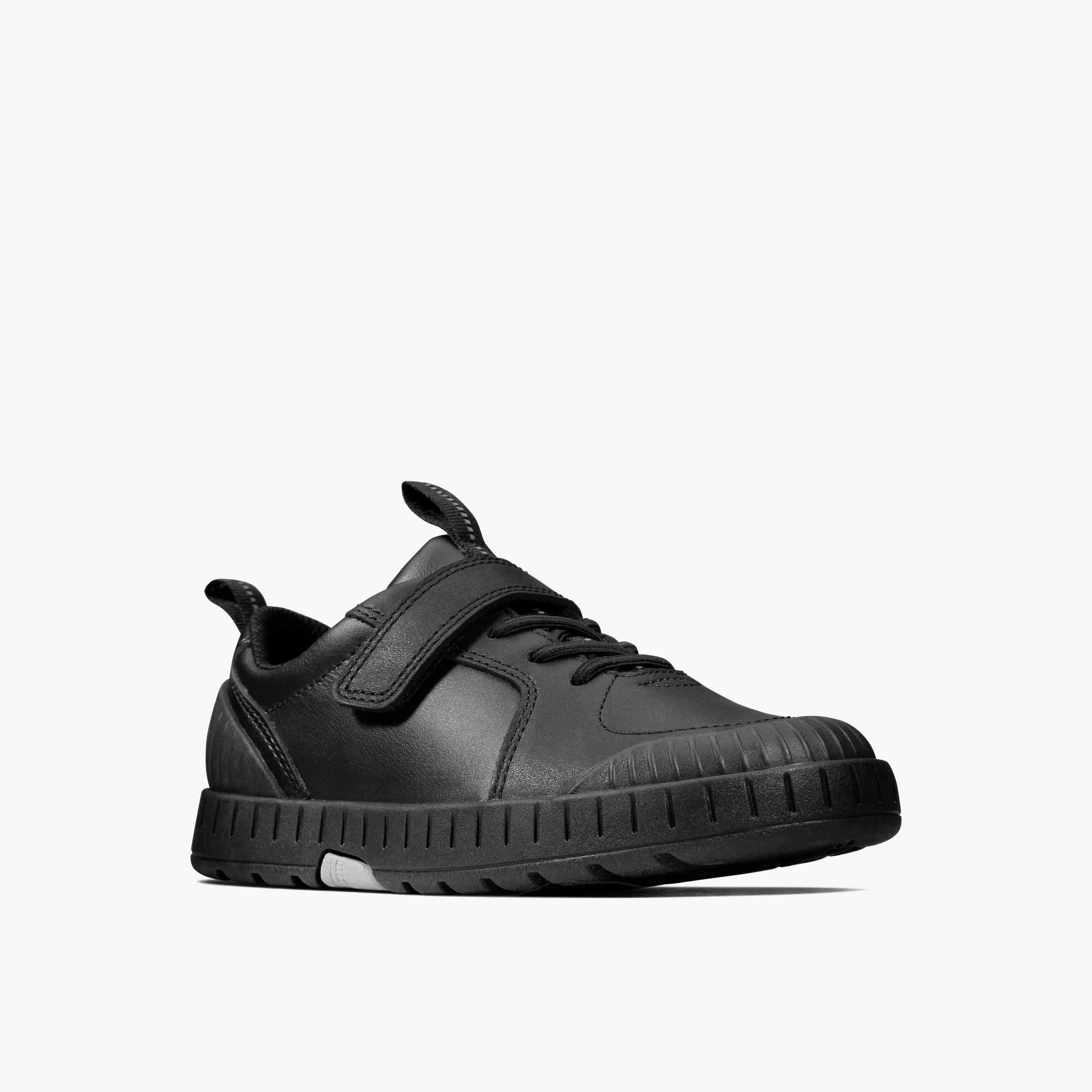 Boys Apollo Step Kid Black Leather Shoes Riptape School Shoes | Clarks ...