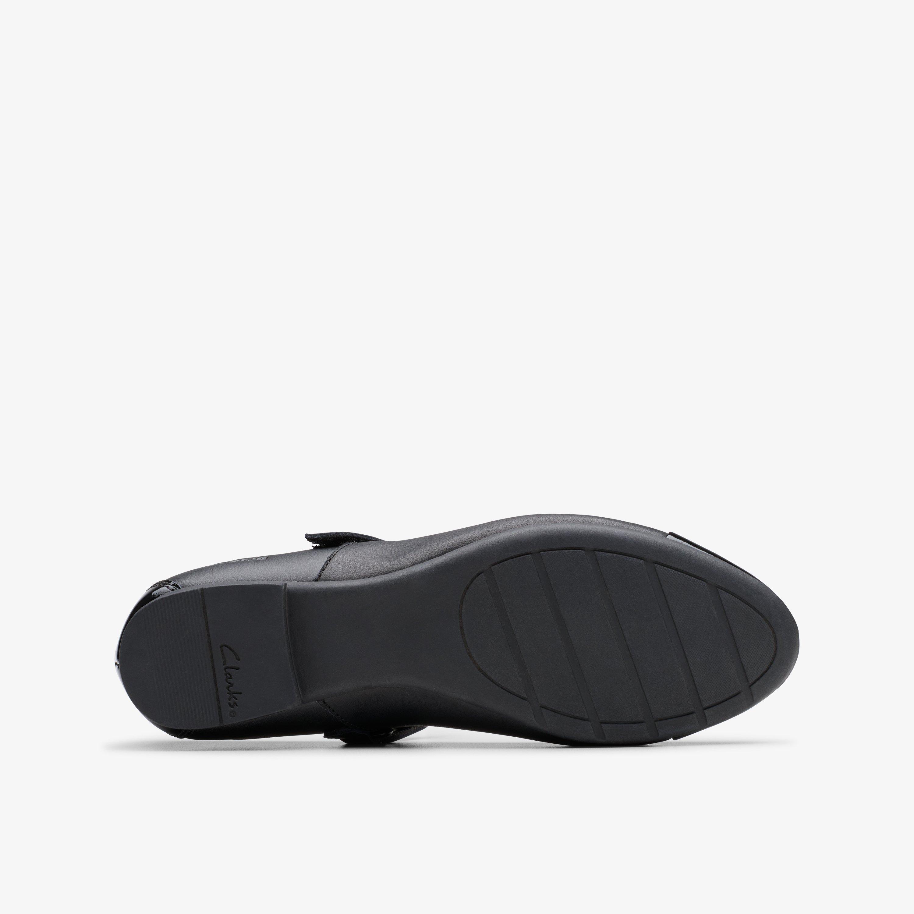 Girls Scala Gem Kid Black Leather Mary Jane Riptape School Shoes | Clarks